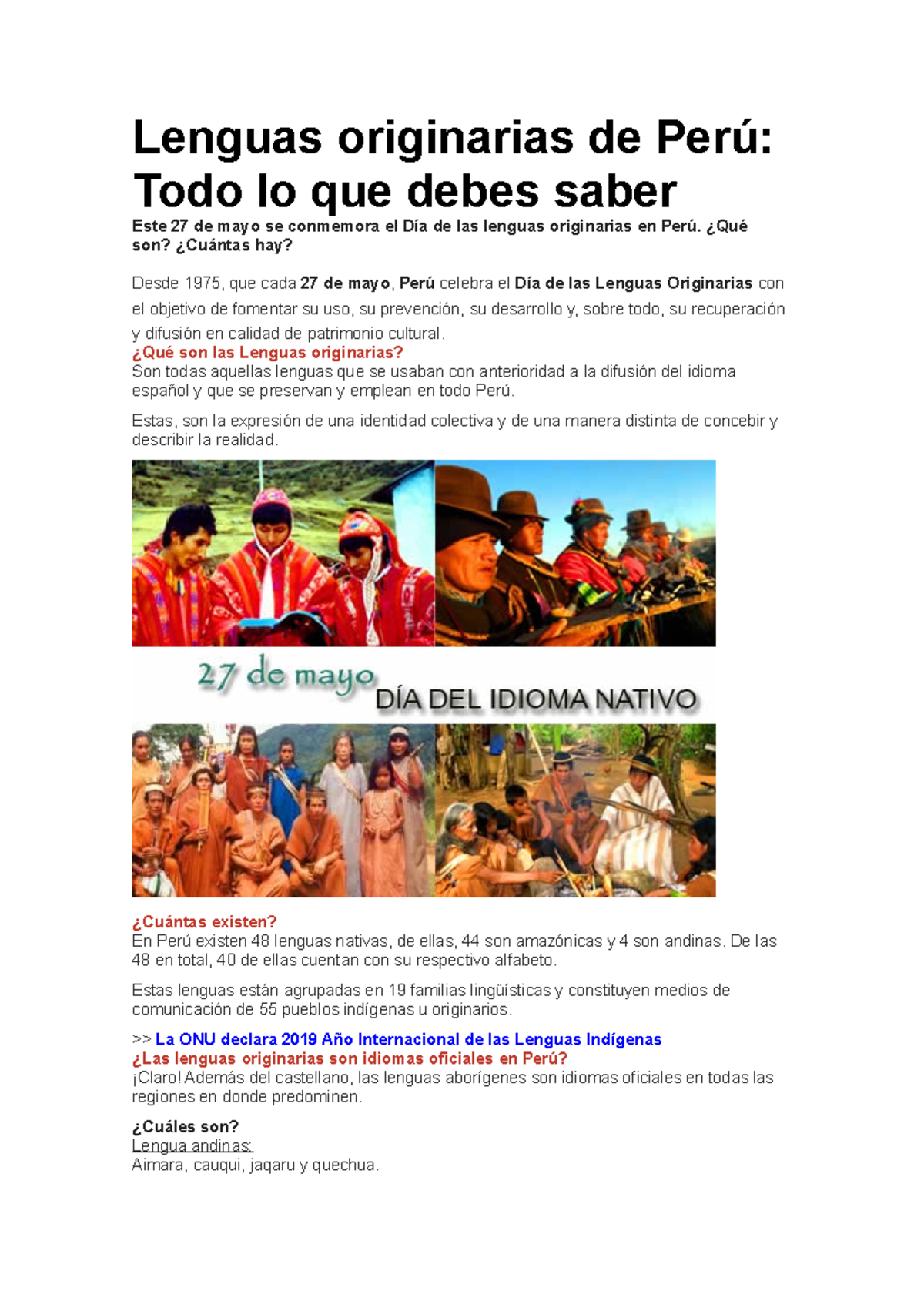 Lenguas originarias de Perú - ¿Qué son? ¿Cuántas hay? Desde 1975, que ...