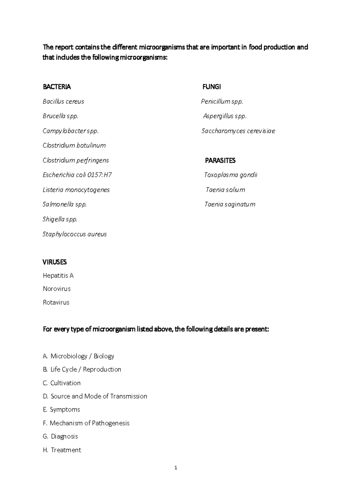 Impt. Microorganisms - The report contains the different microorganisms ...