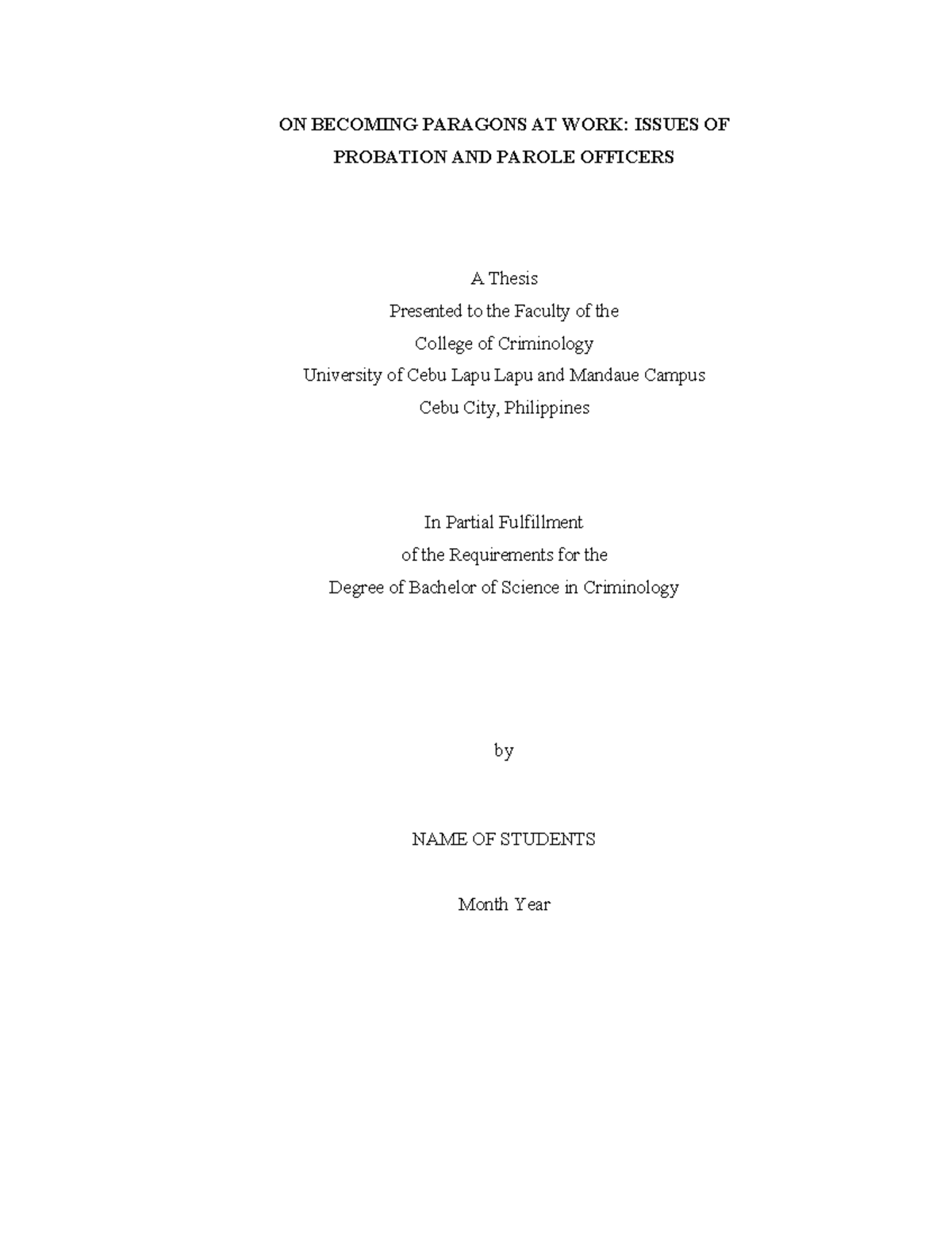 PRC- Sample- Quali - ####### ON BECOMING PARAGONS AT WORK: ISSUES OF ####### PROBATION AND ...