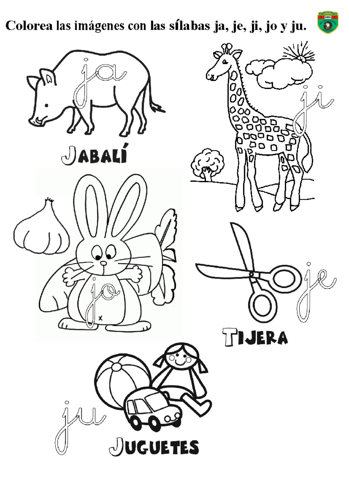 Fichas DE LA Letra J - ... - Colorea las imágenes con las sílabas ja ...