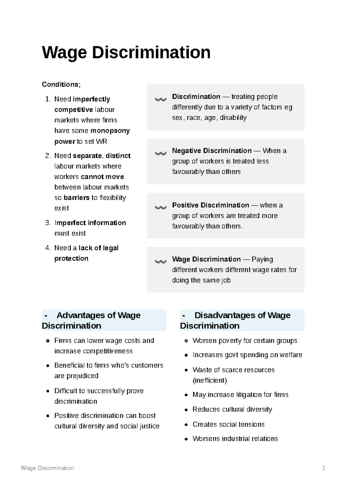 Wage Discrimination - Need imperfectly competitive labour markets where ...