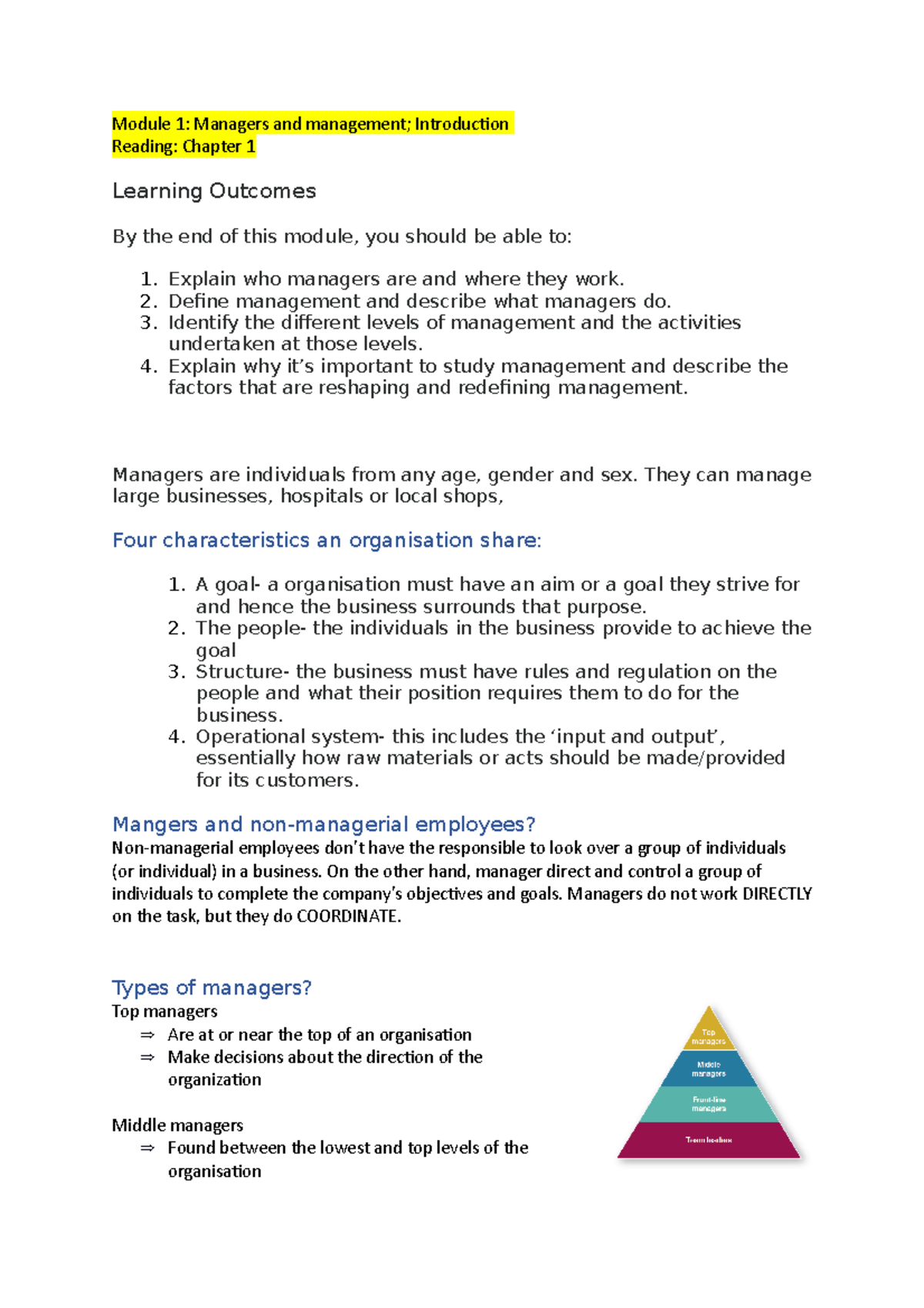 Module 1- Managers and management - Define management and describe what ...