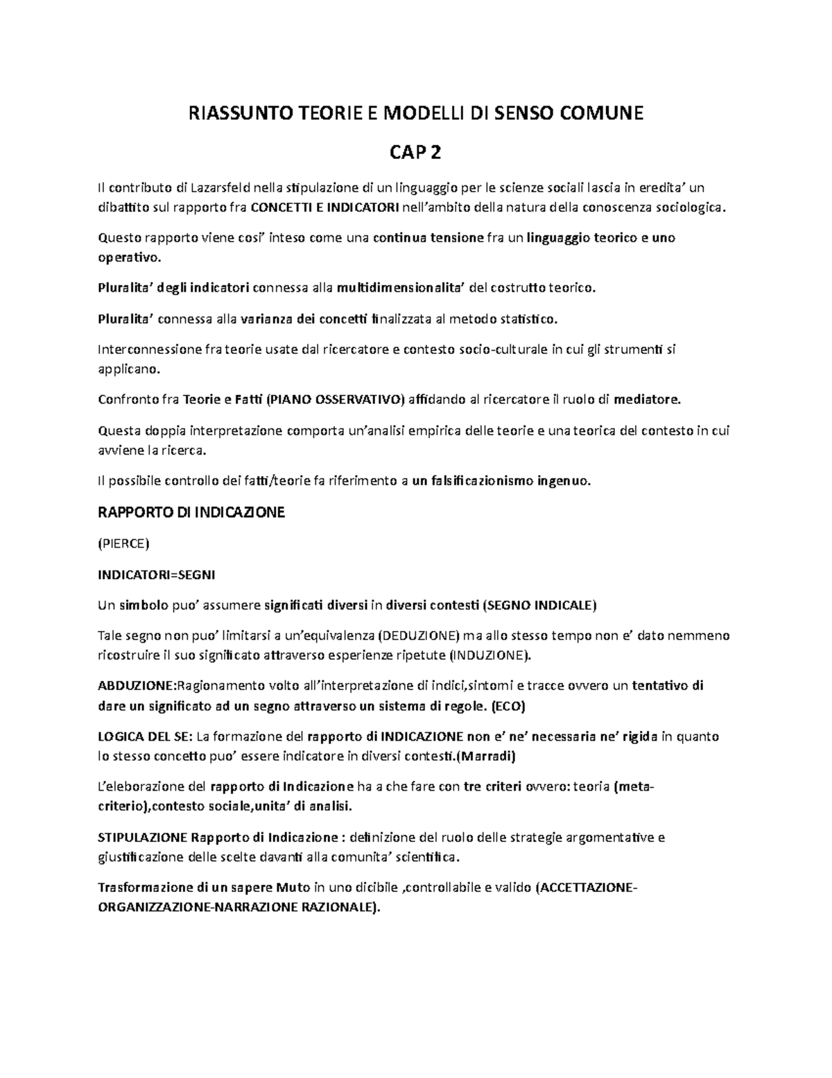 Riassunto Teorie E Modelli DI Senso Comune - RIASSUNTO TEORIE E MODELLI ...