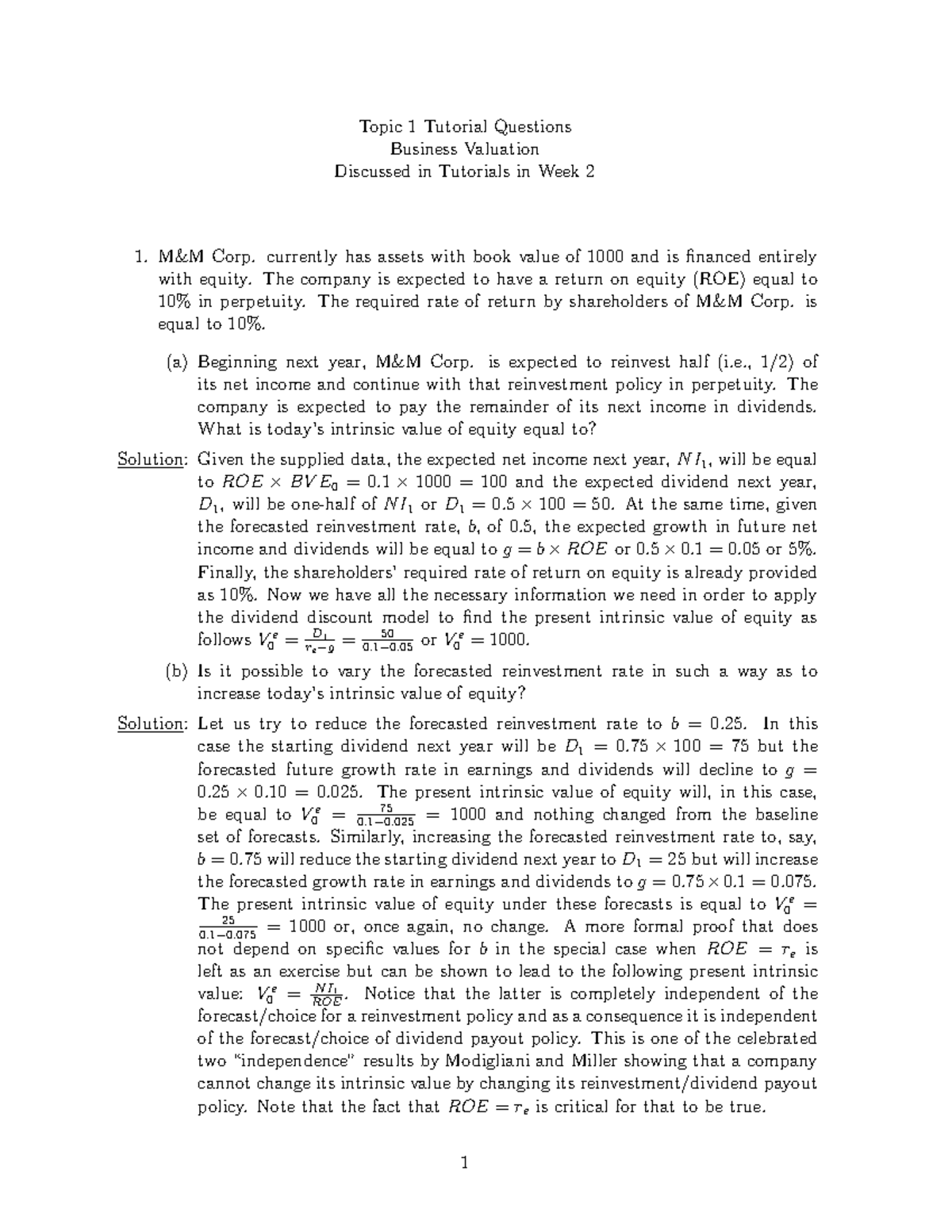 BV Topic 1 tutorial solutions - Topic 1 Tutorial Questions Business ...