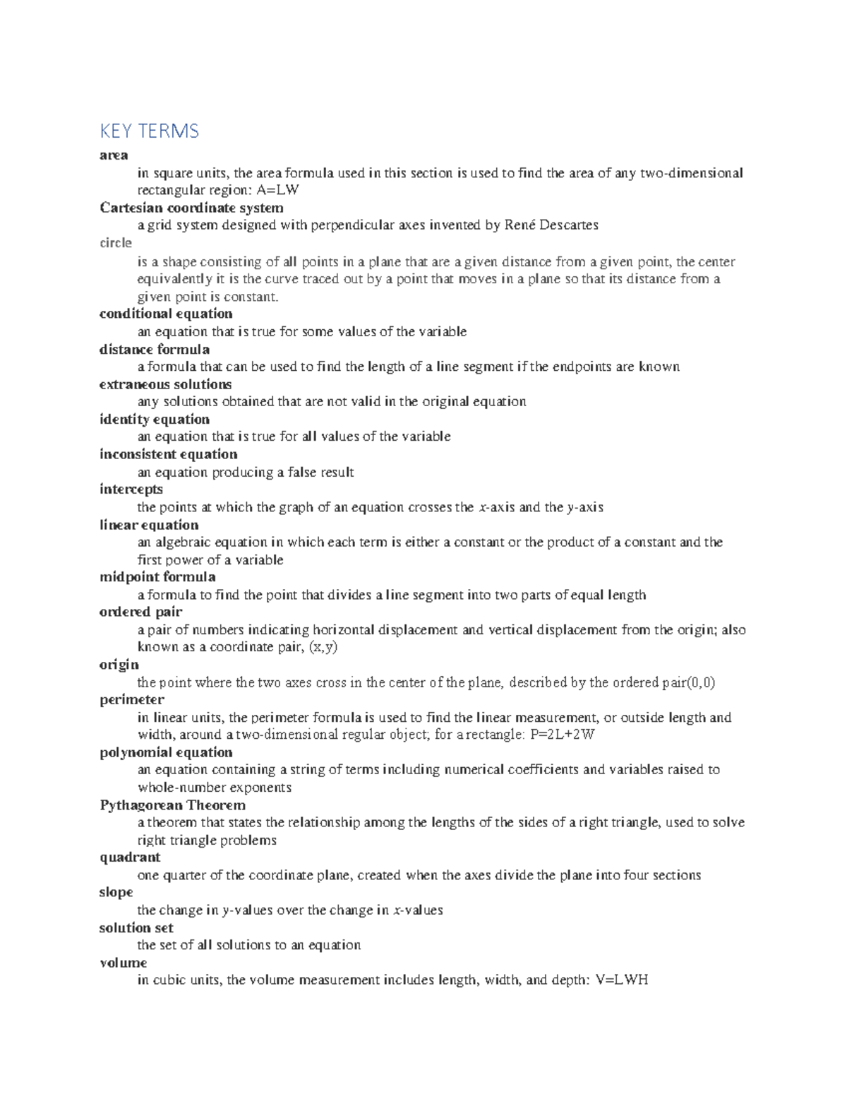 Update Module 3 KEY Terms - KEY TERMS area in square units, the area ...
