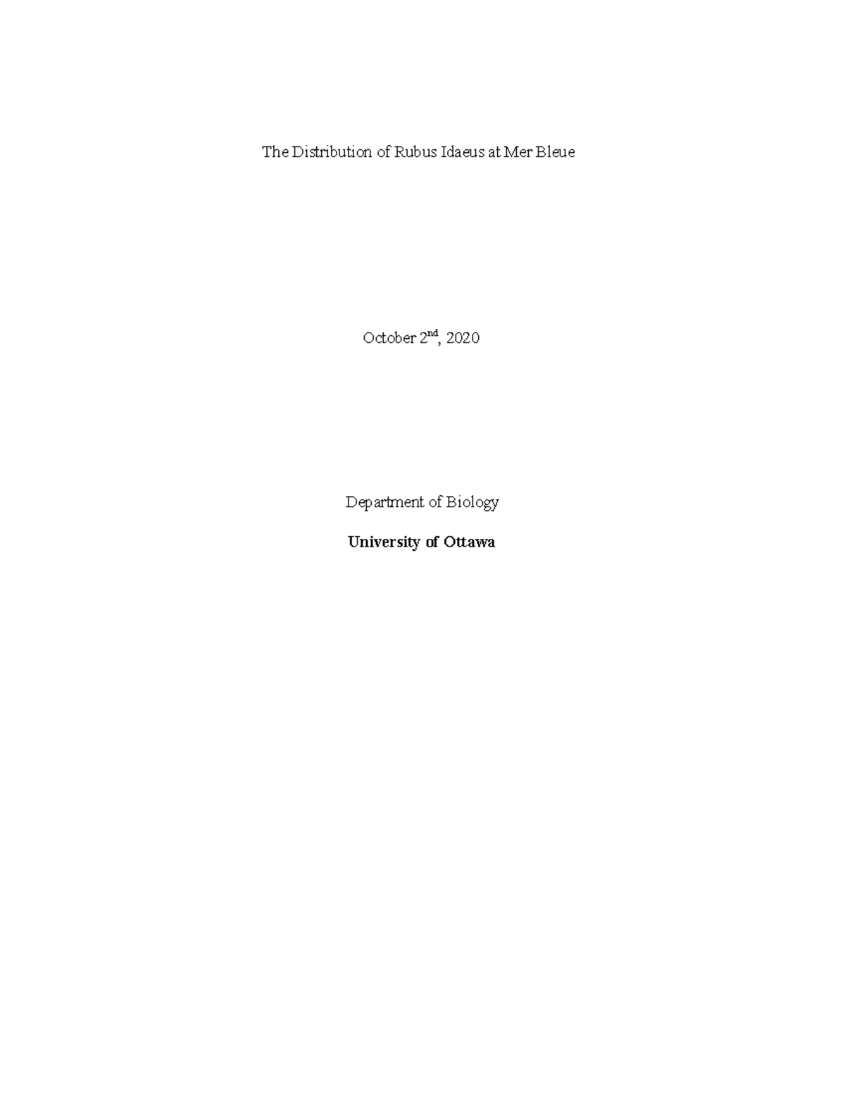 Mer Bleue Lab - The Distribution of Rubus Idaeus at Mer Bleue October ...
