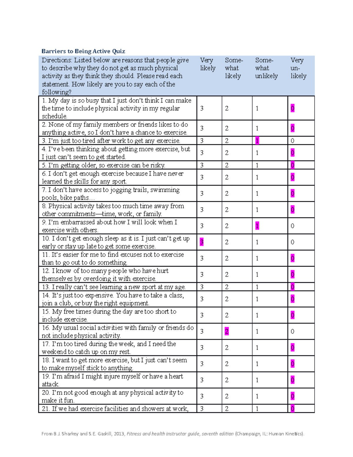 Barriers to Being Active Quiz - Barriers to Being Active Quiz ...