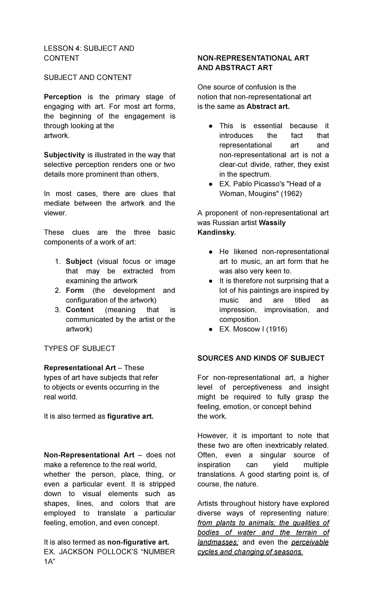 ART APP - midterm reviewer - LESSON 4: SUBJECT AND CONTENT SUBJECT AND ...