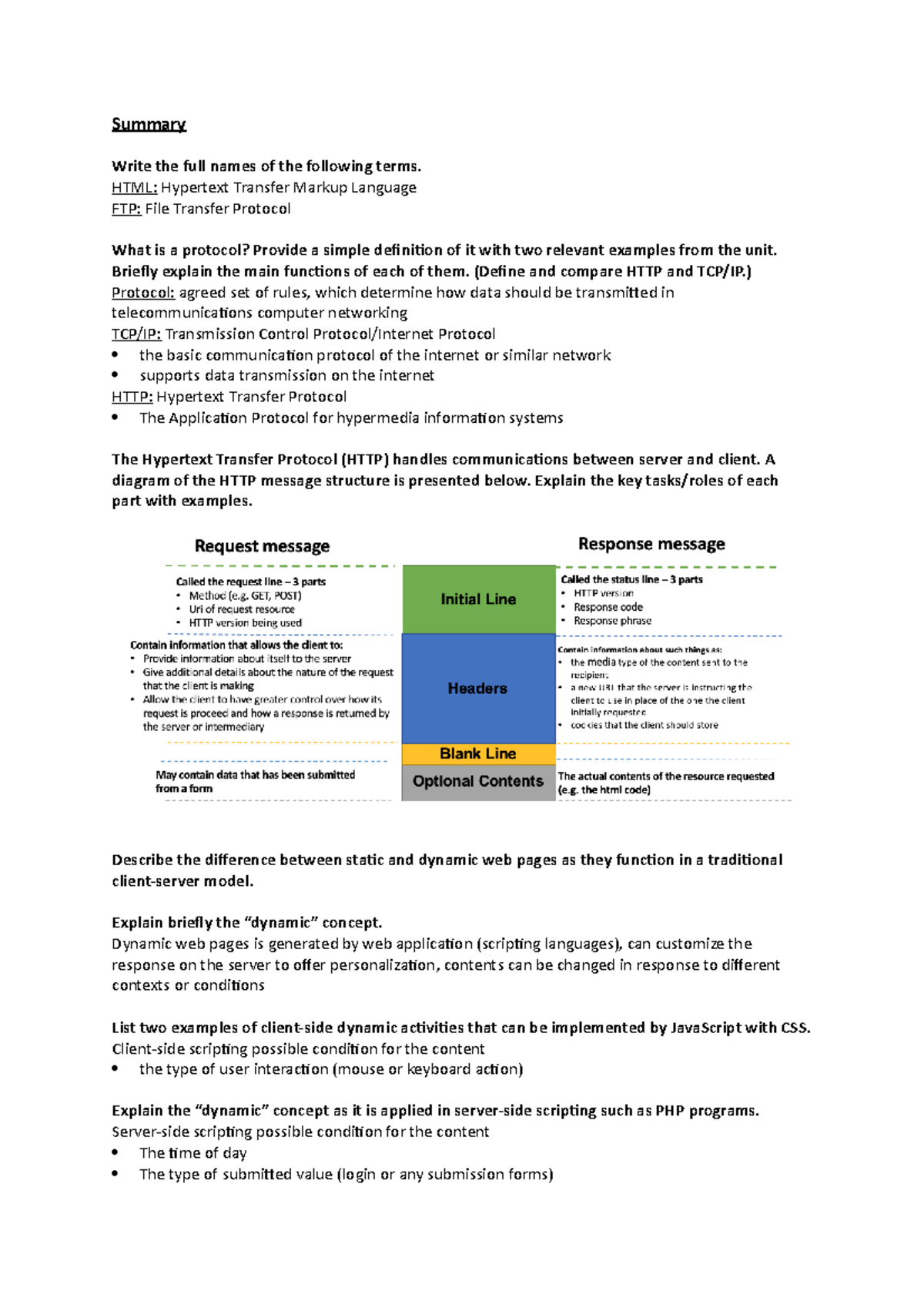 KIT502 summary - Summary Write the full names of the following terms. HTML : Hypertext Transfer ...