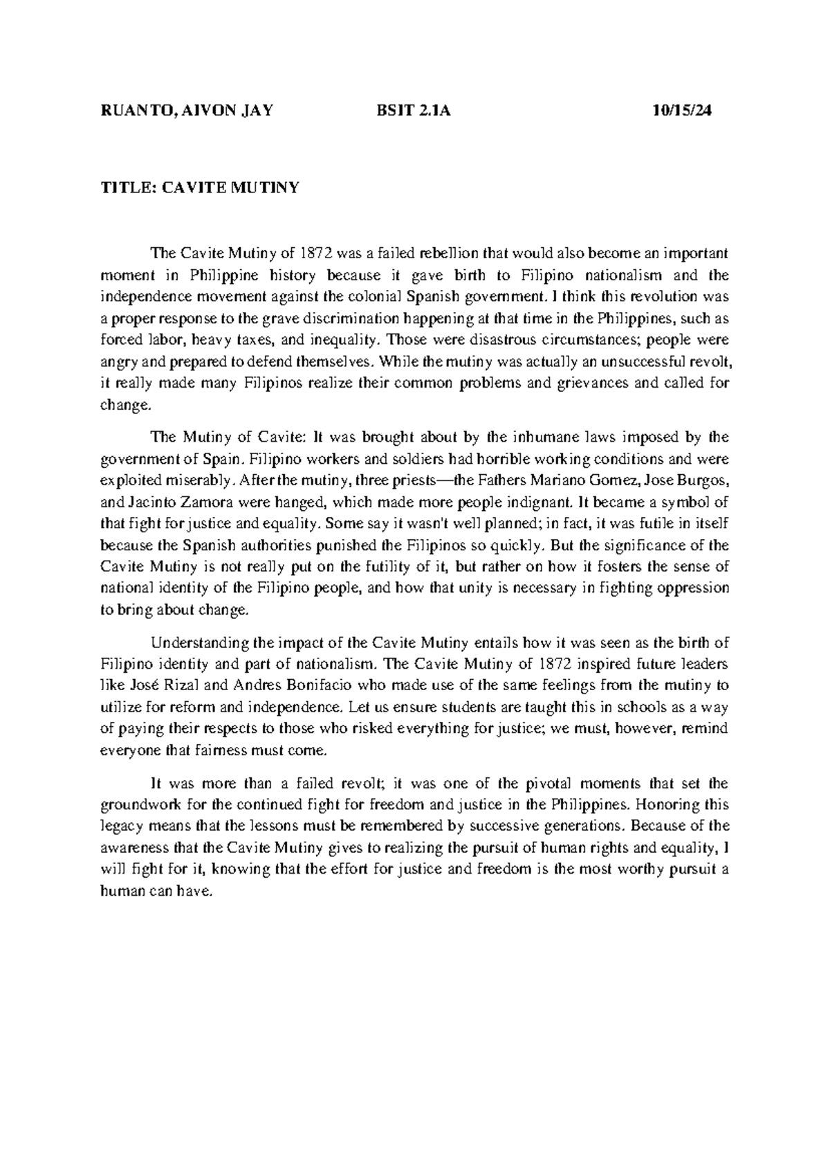 SSSpositionpaper-RPH-5 - RUANTO, AIVON JAY BSIT 2 10/15/ TITLE: CAVITE ...