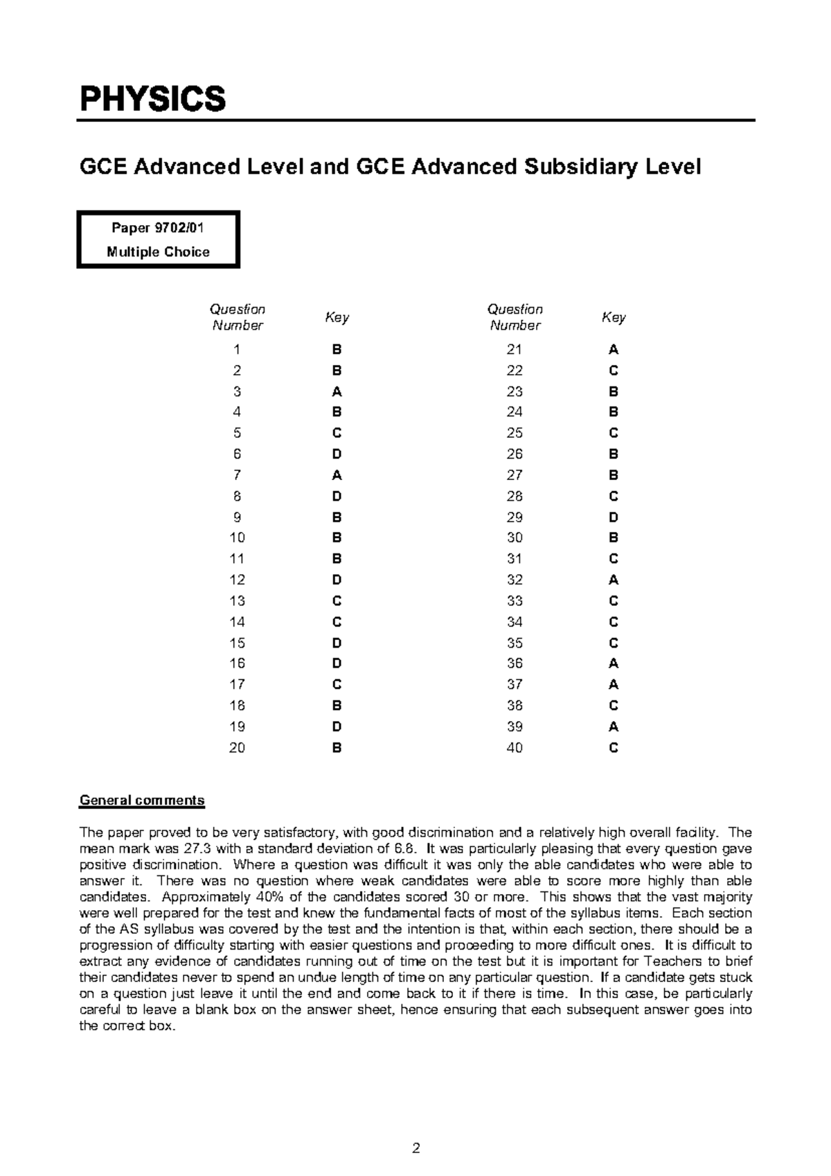 PHYSICS answer exam - GCE Advanced Level and GCE Advanced Subsidiary ...