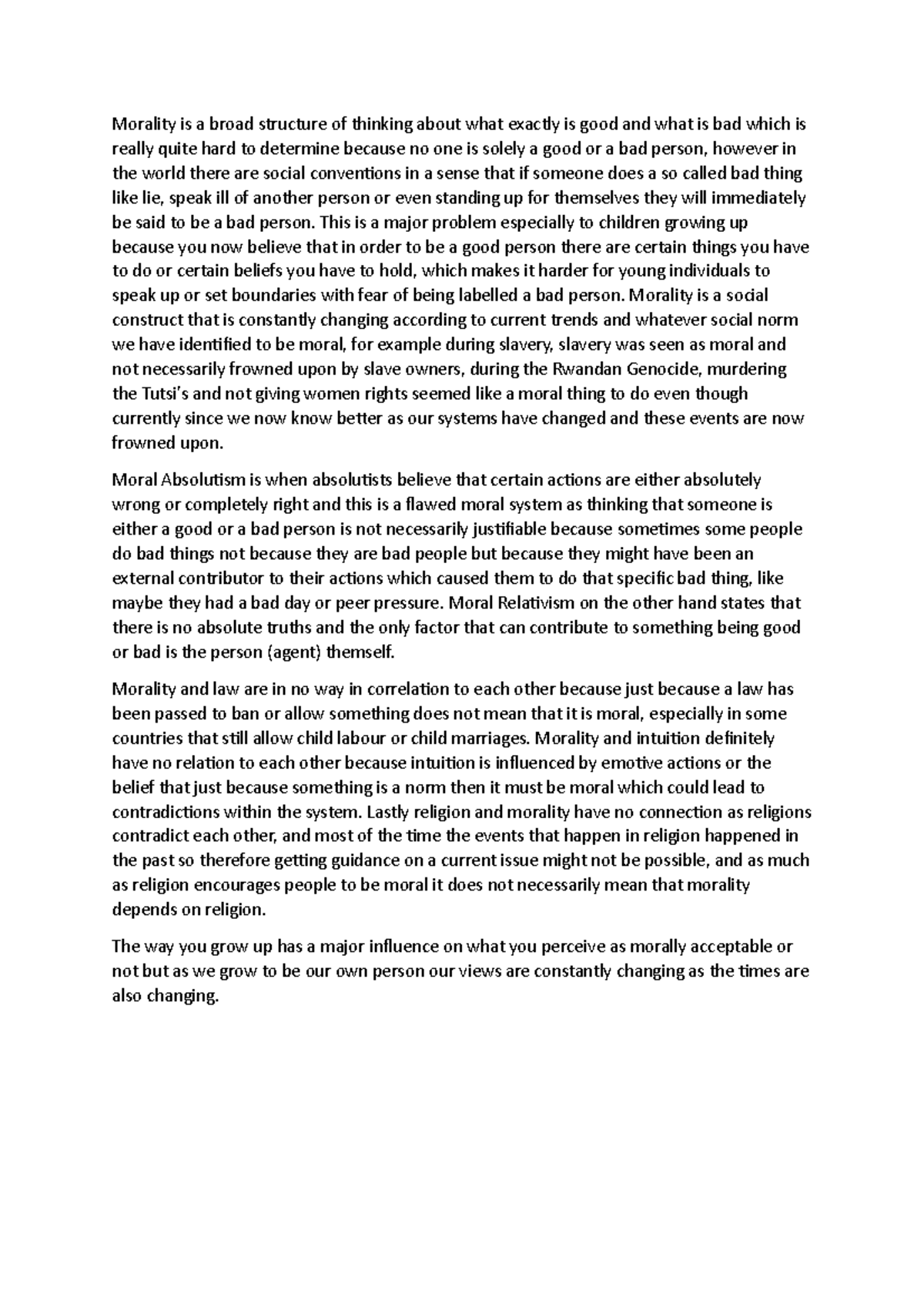 EBM A5 - Essay assignment 5 - Morality is a broad structure of thinking ...