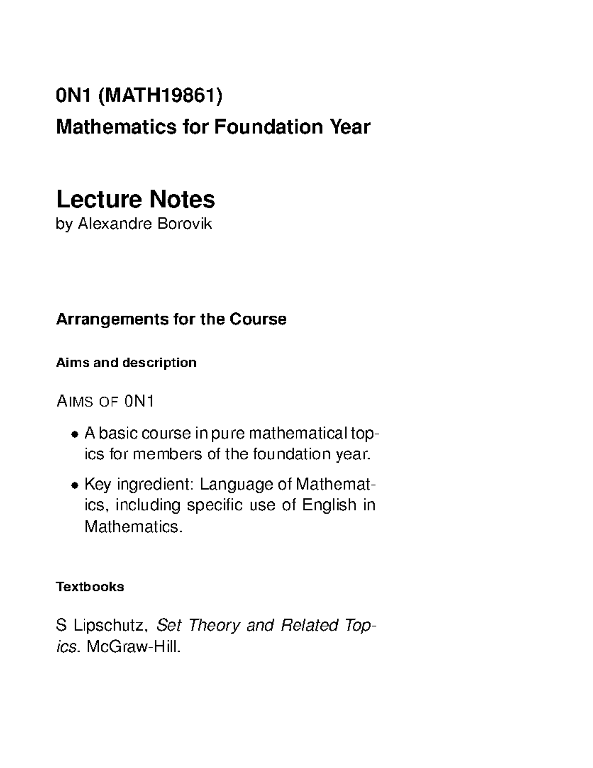 Notes - ... - 0N1 (MATH19861) Mathematics for Foundation Year Lecture ...