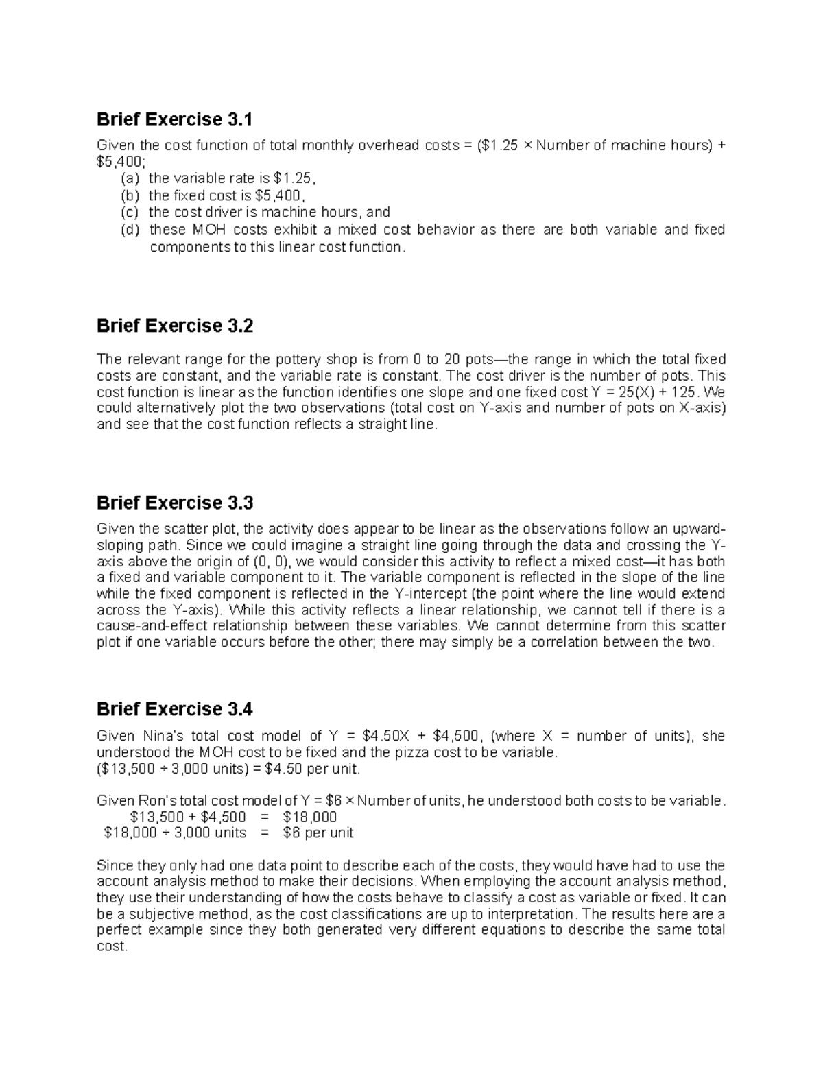 Chapter 3 Brief Exercises Solutions - Given the cost function of total ...