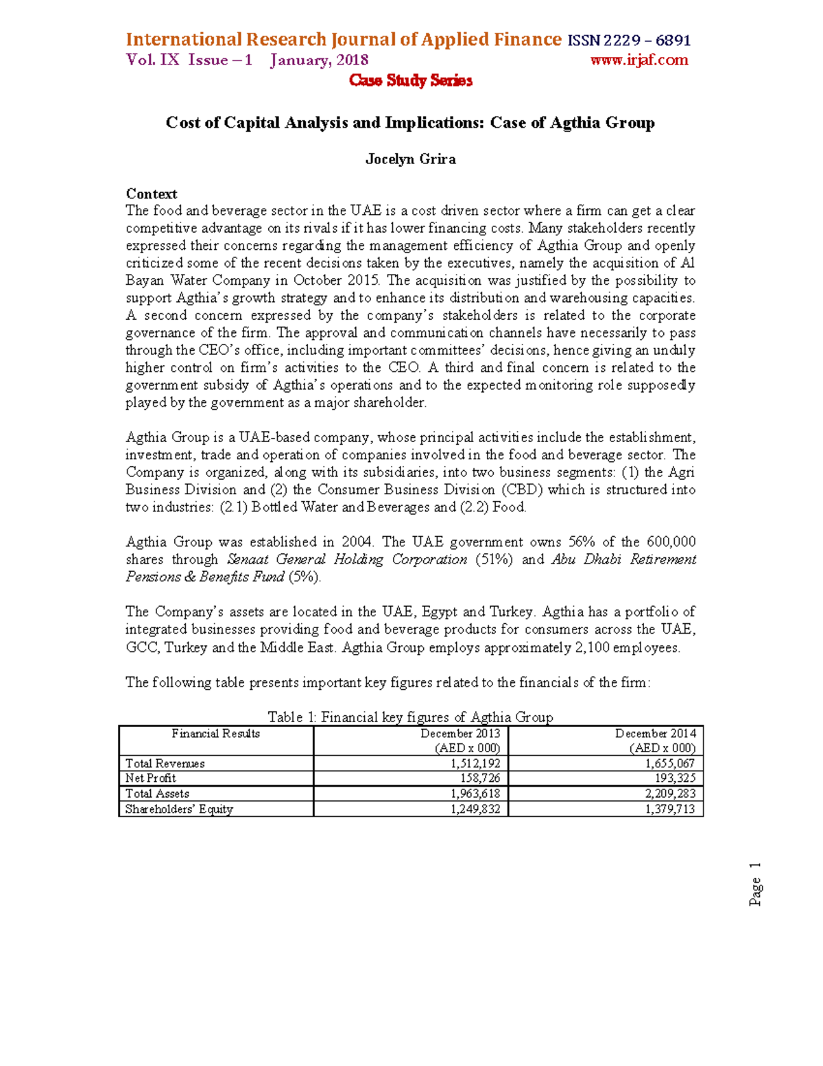 Project - Vol. IX Issue – 1 January, 2018 irjaf Case Study Series Page ...