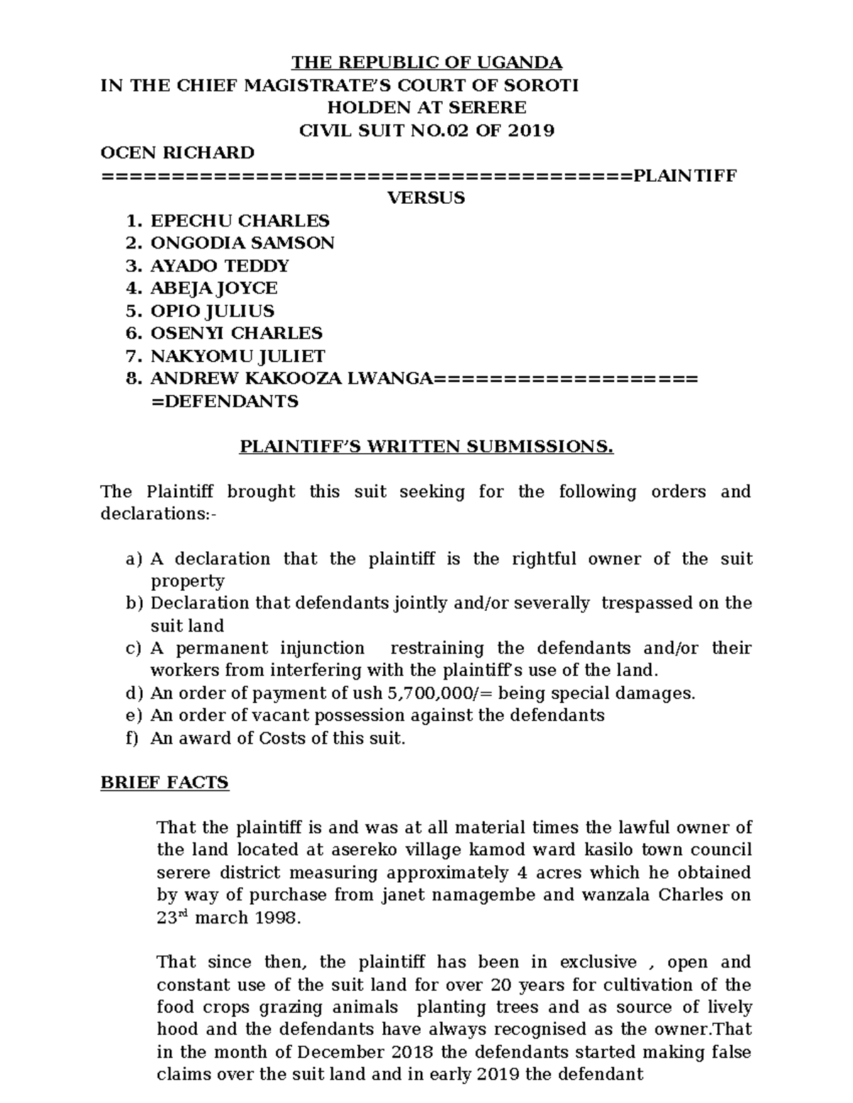 Ocen submissions - practical work - THE REPUBLIC OF UGANDA IN THE CHIEF ...