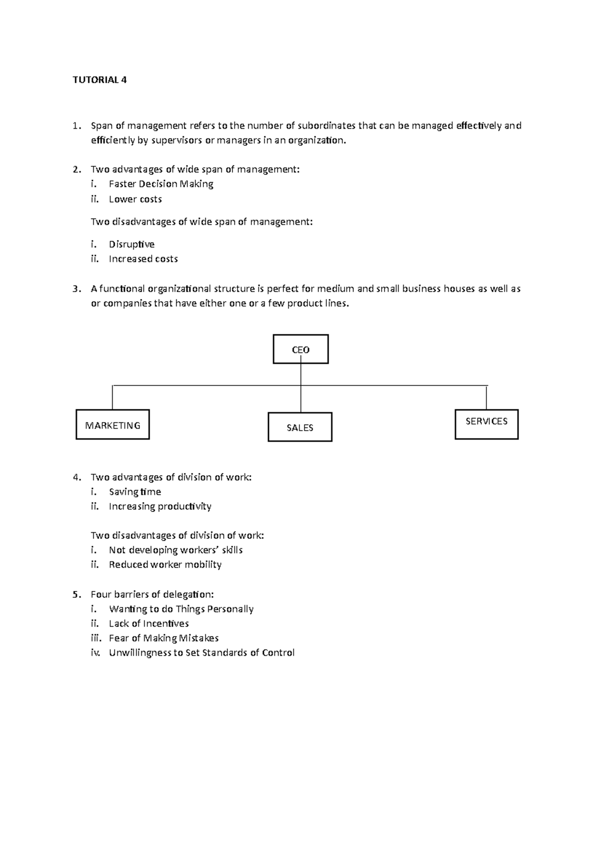 Tutorial 4 - TUTORIAL 4 Span of management refers to the number of ...
