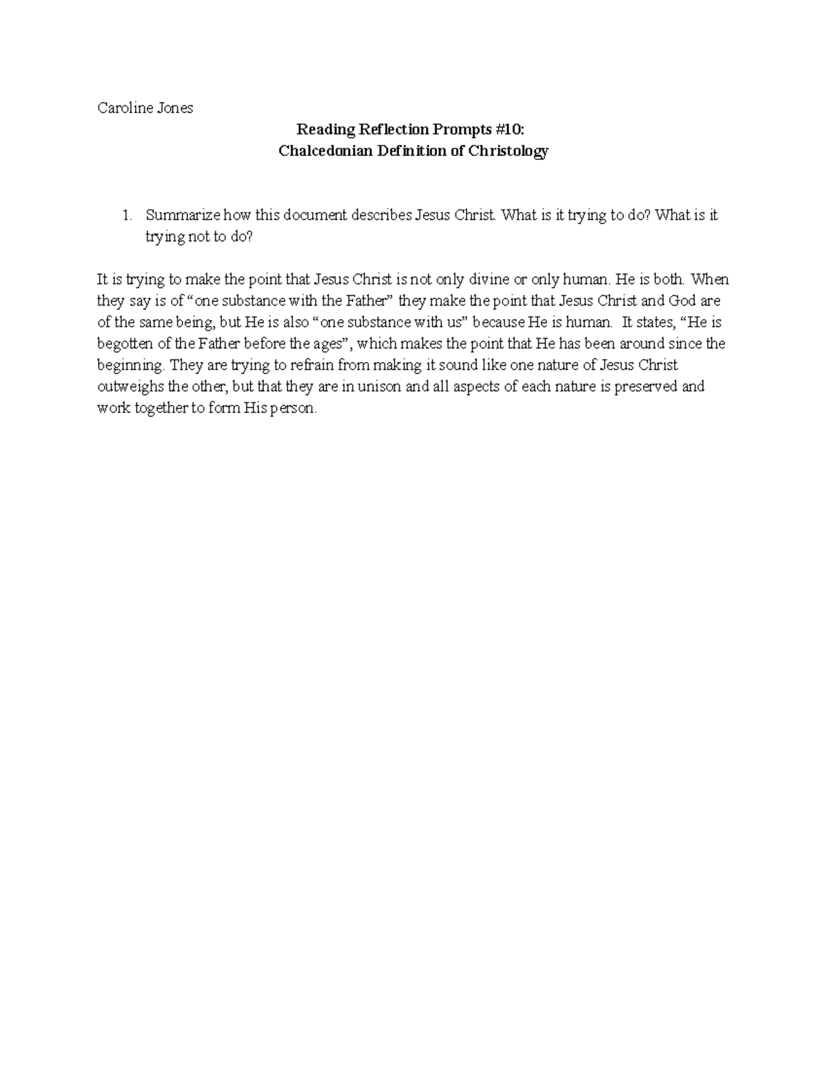 Reading Reflection Prompts #10 - Chalcedonian Definition of Christology ...