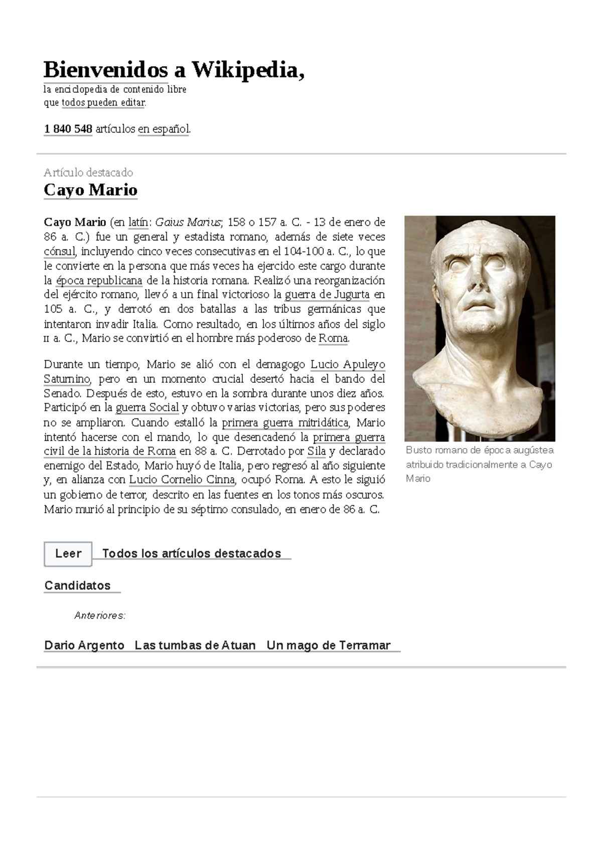 Wikipedia Portada - historia - Busto romano de época augústea atribuido ...