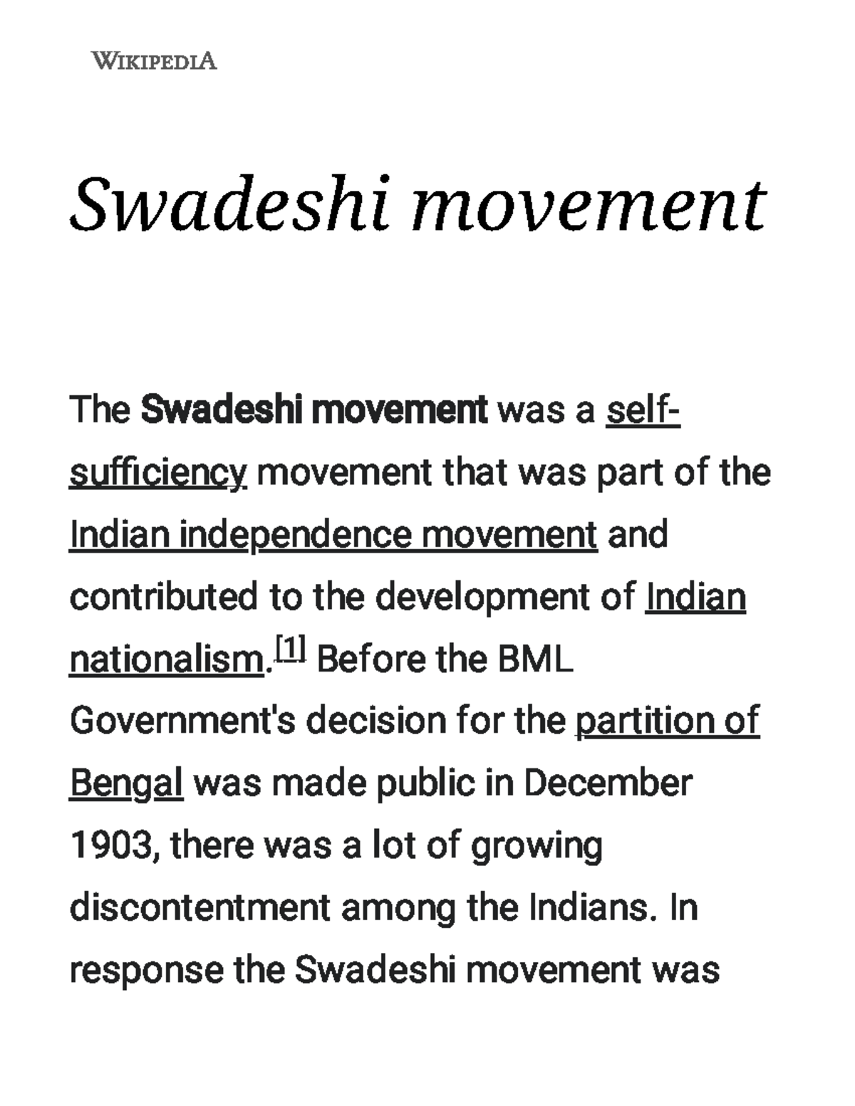 Swadeshi movement - Swadeshi movement The Swa d es hi movement wa s a s ...