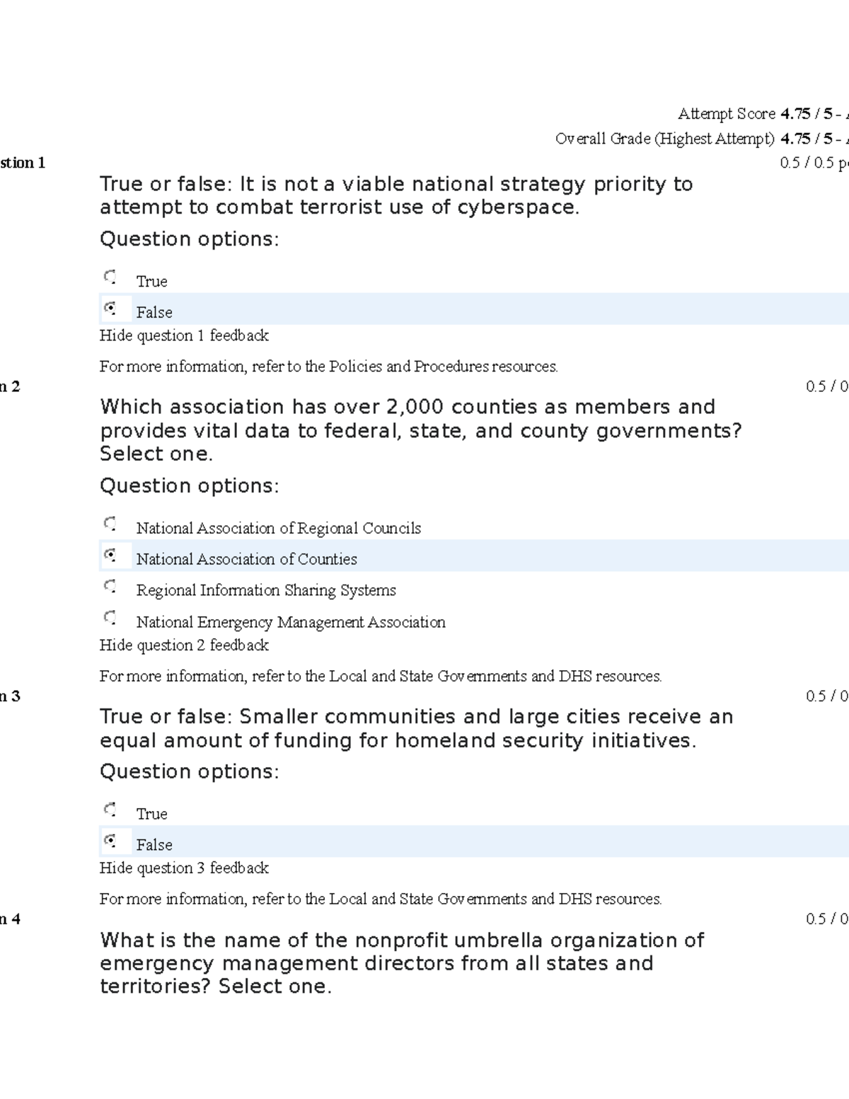 CJ 310 Module Seven Check Knowledge - Attempt Score 4 / 5 - A Overall Grade (Highest Attempt) 4 ...