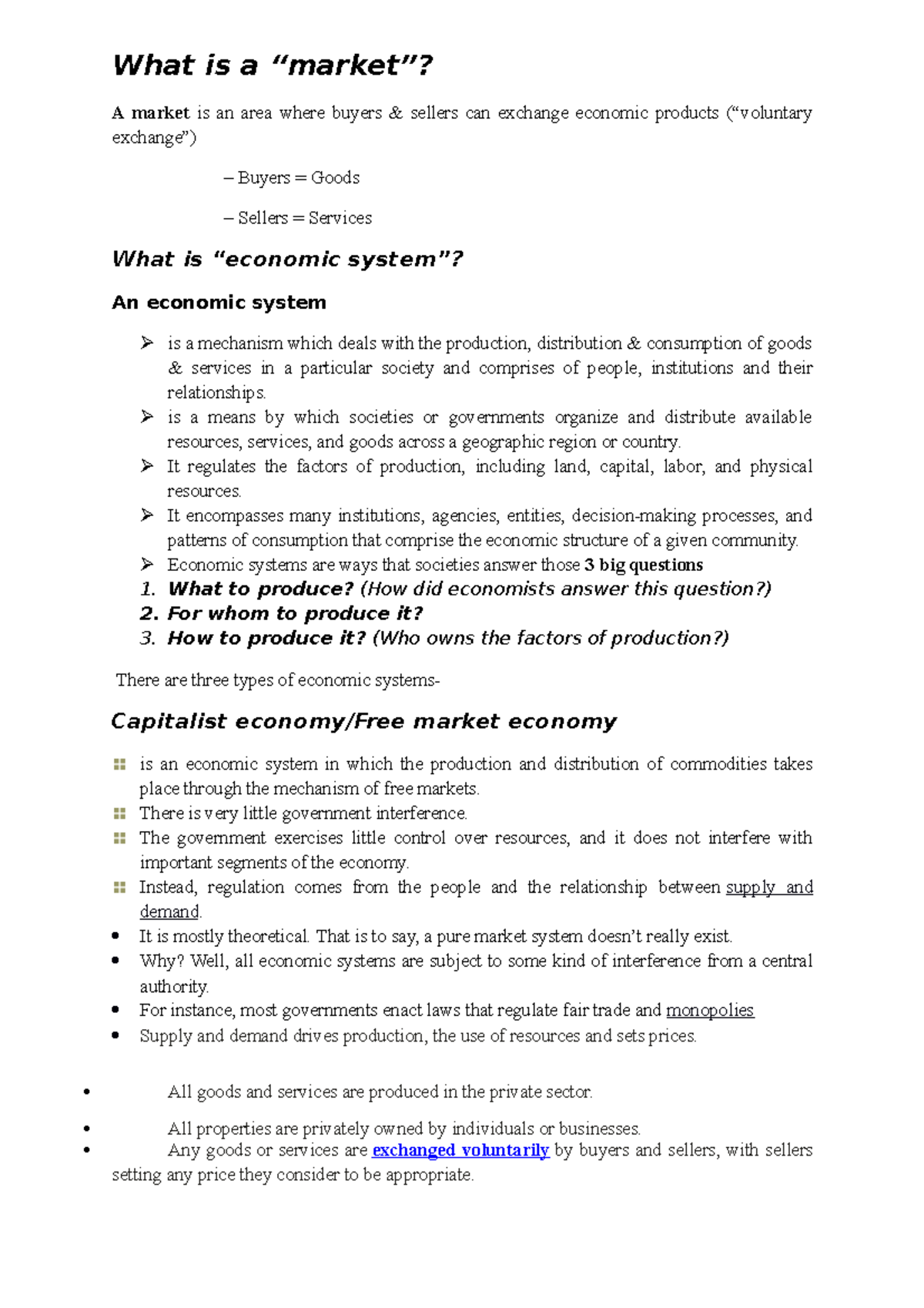 Grade 11M - What is a “market”? A market is an area where buyers ...