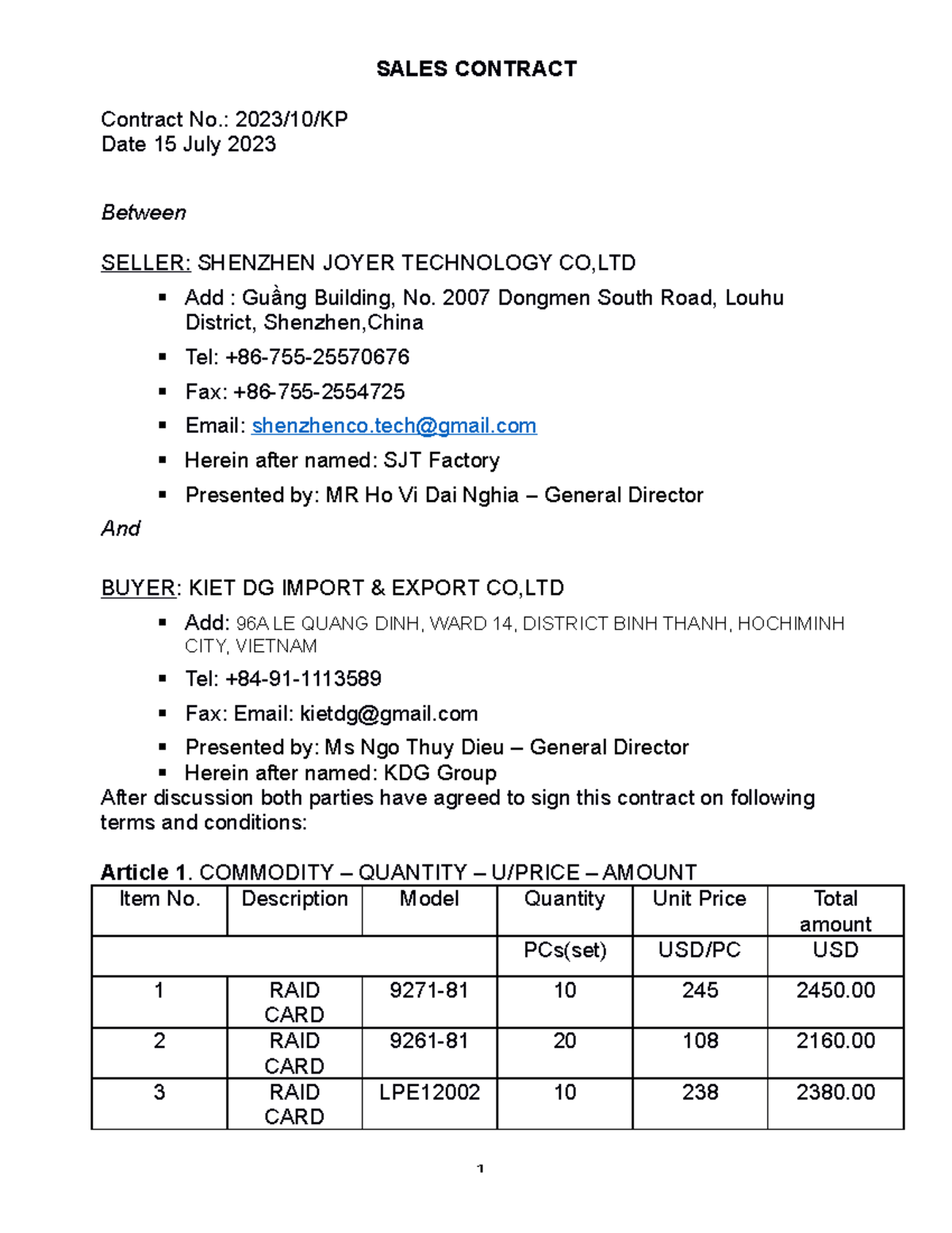 Mau hop dong mua ban sales contract tieng anh - SALES CONTRACT Contract ...