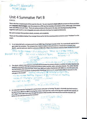 Unit 4 Summative Part B - ... - Unit 4 Summative Exam B – CEM There are ...
