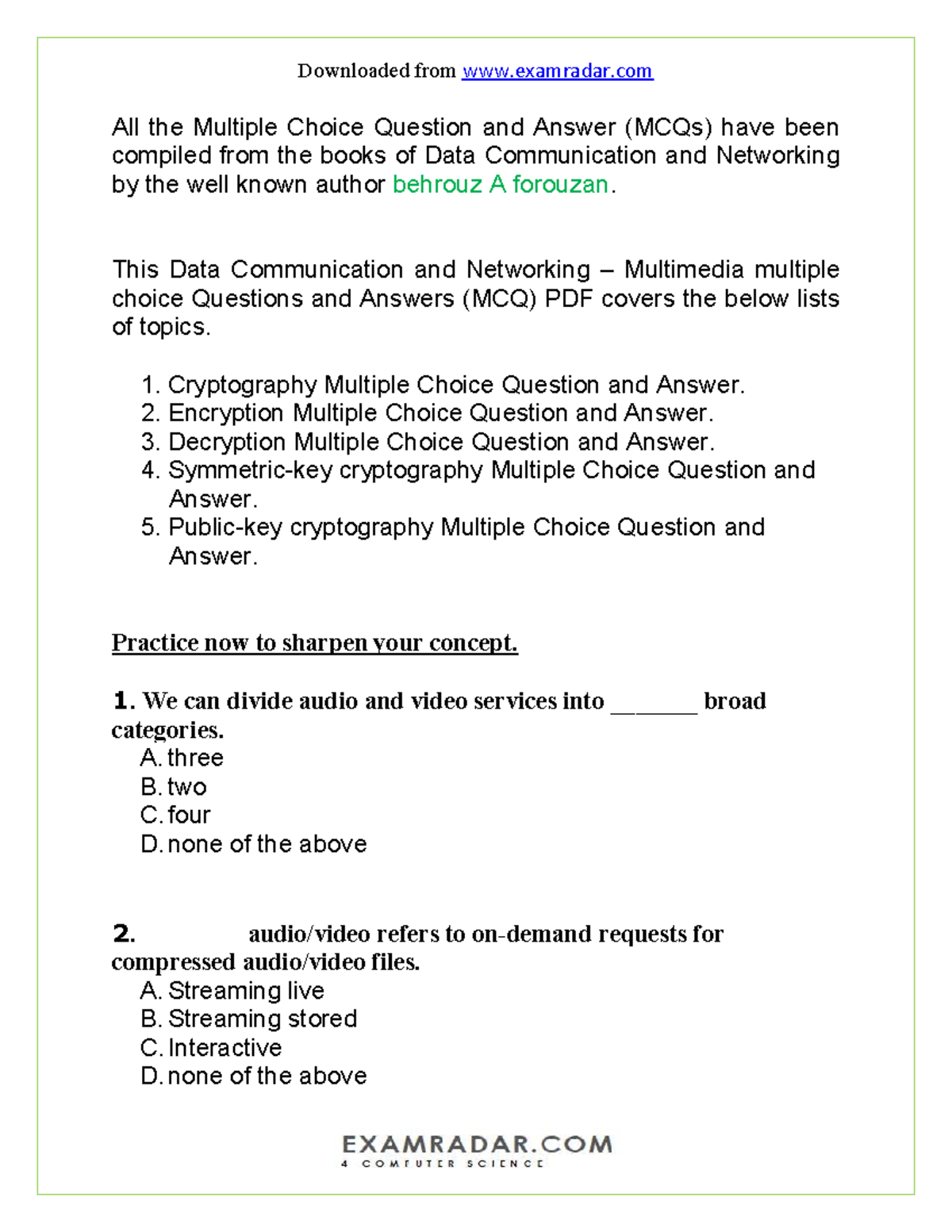 CH 29 Multimedia Multiple Choice Questions Ans Answers Pdf All The