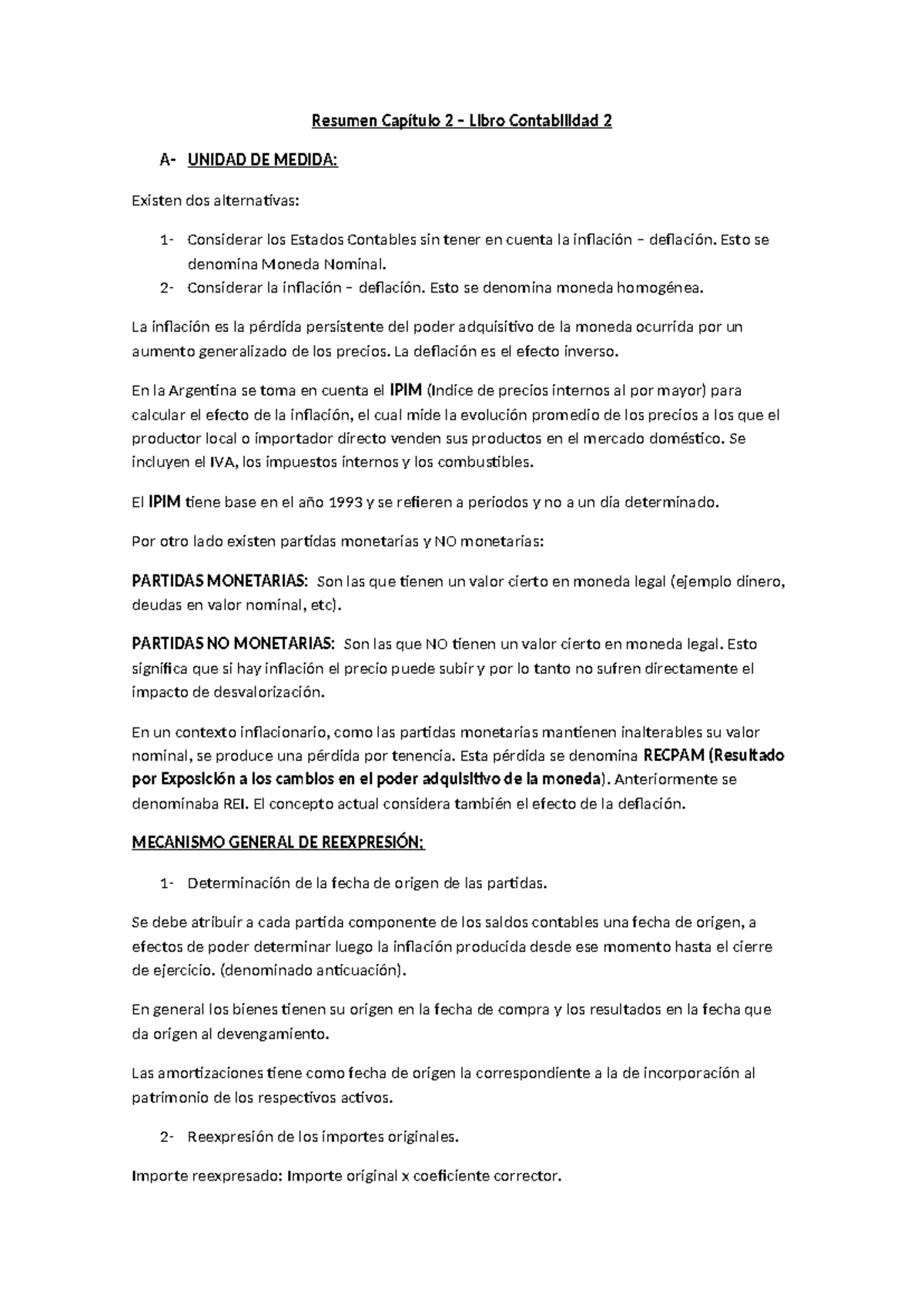 Resumen Capítulo 2 Libro Contabilidad 2 - Resumen Capítulo 2 – Libro Contabilidad 2 A- UNIDAD DE ...