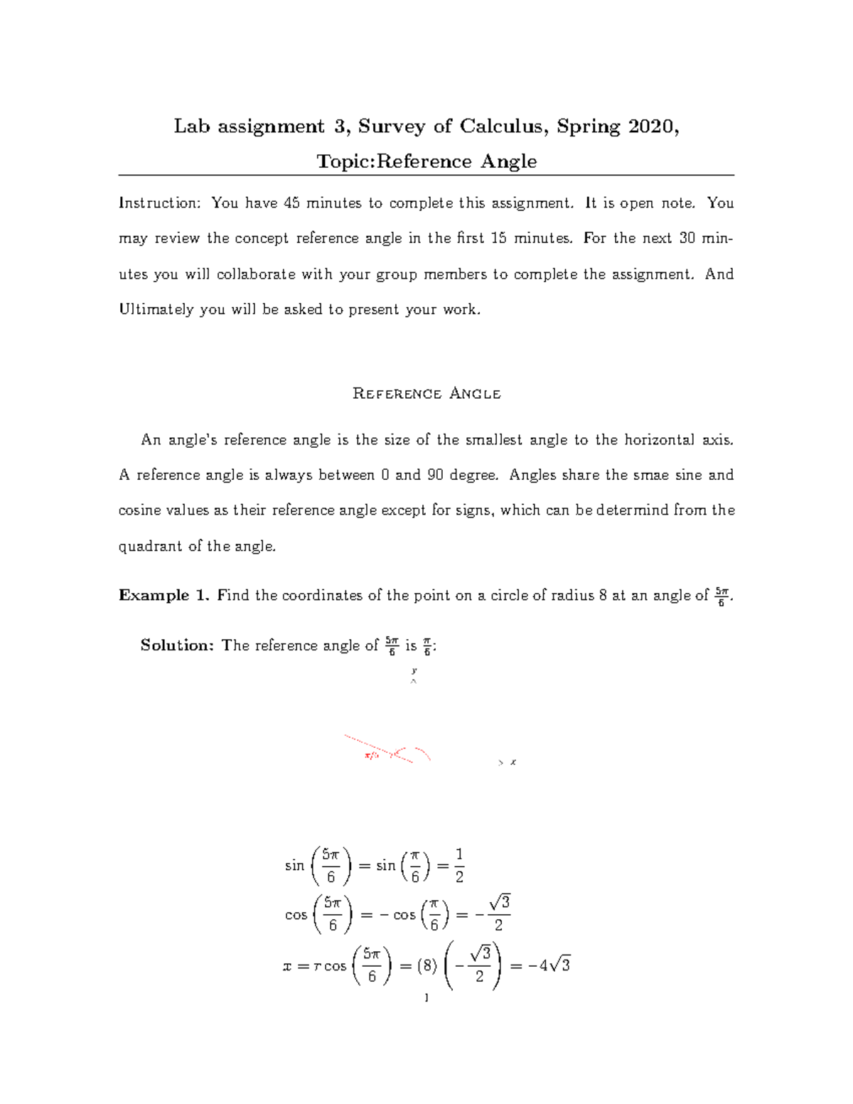 Lab3 - Reference Angle - Lab assignment 3, Survey of Calculus, Spring ...