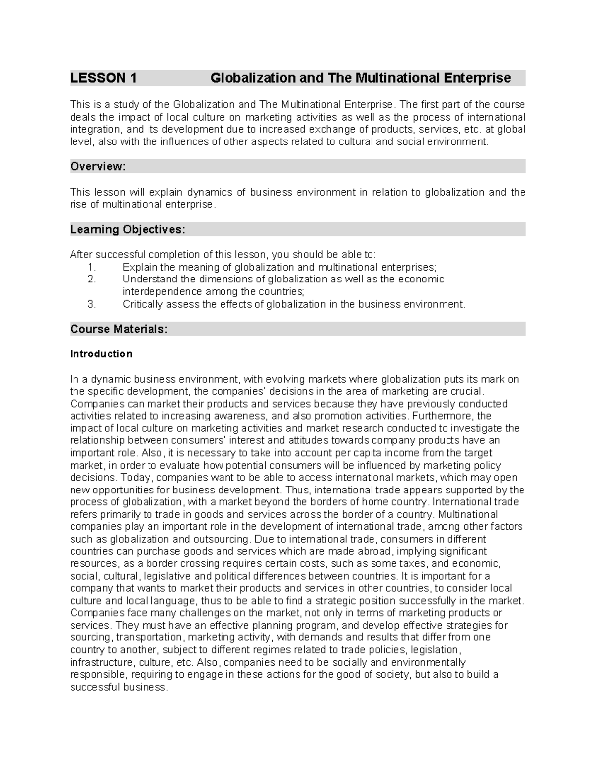 INTL Studies IN Business Ch's1-3-1 - LESSON 1 Globalization and The ...