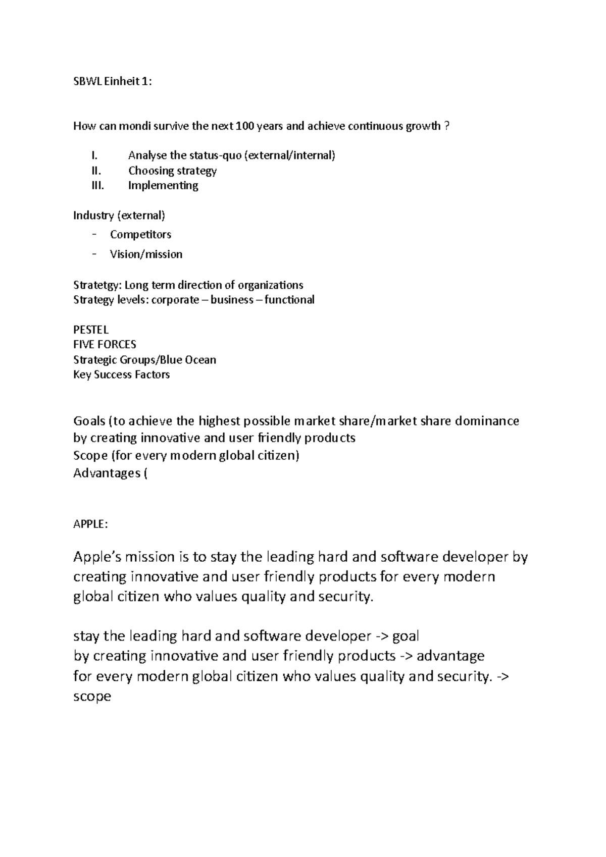 Arbeitsrecht Mitschrift - SBWL Einheit 1: How can mondi survive the ...