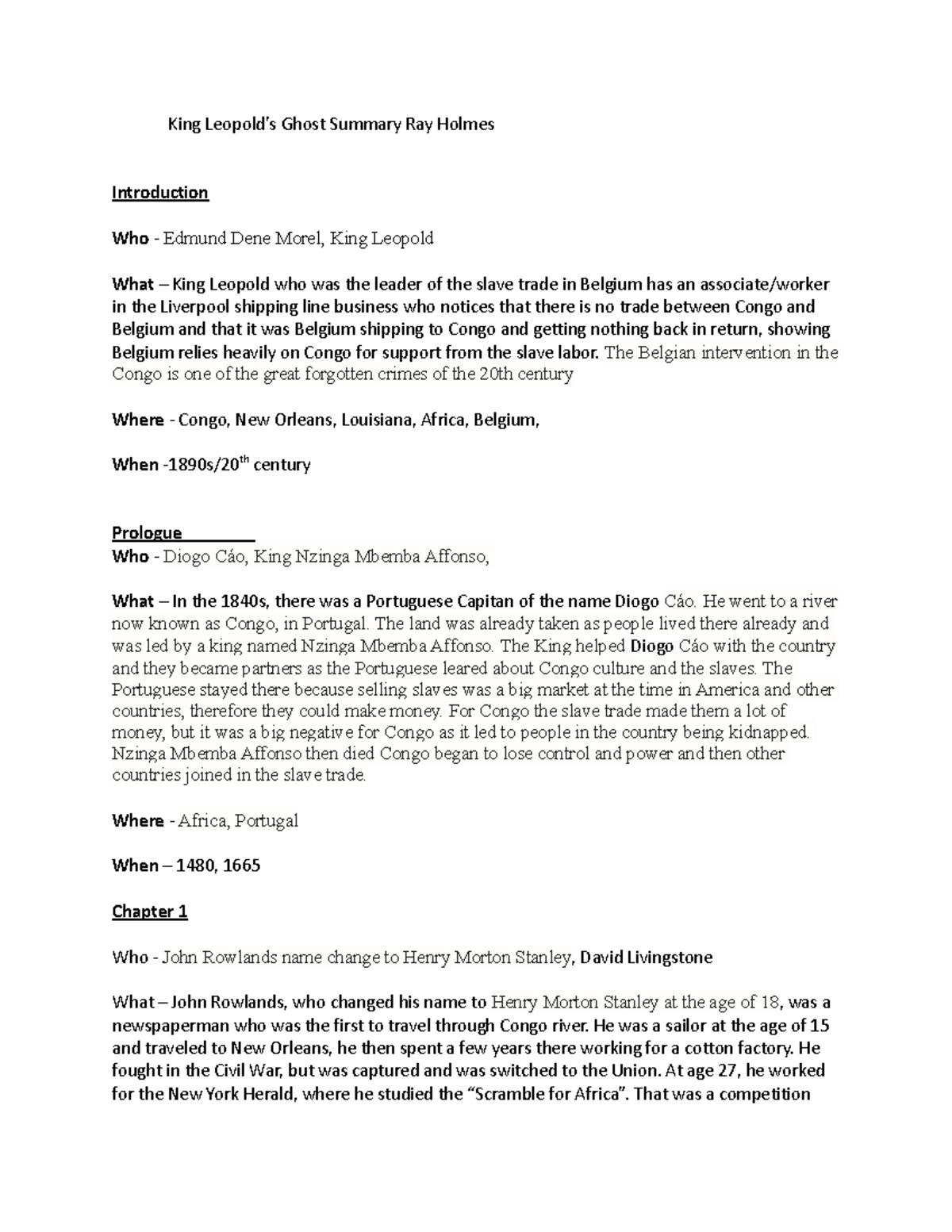 King Leopold Ghost Summary 1-6 - King Leopold’s Ghost Summary Ray ...