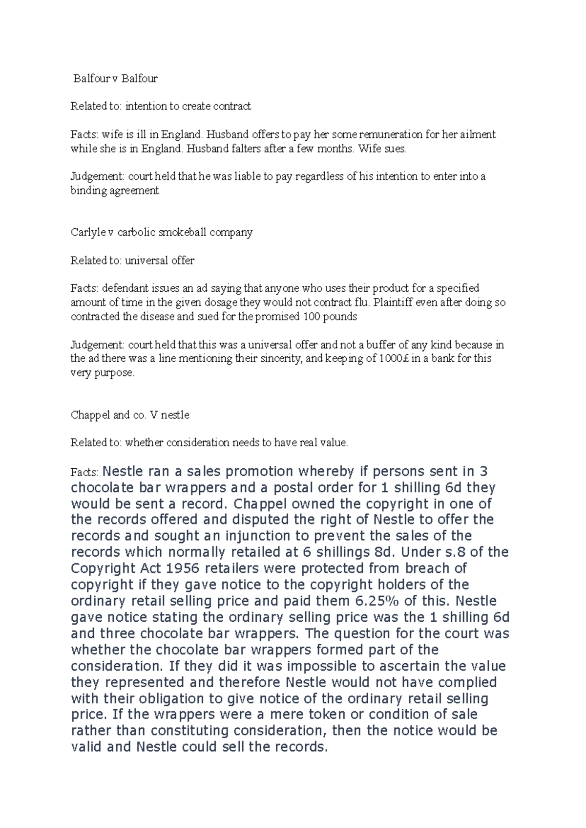 Case Briefs - Brief Class notes - Balfour v Balfour Related to ...