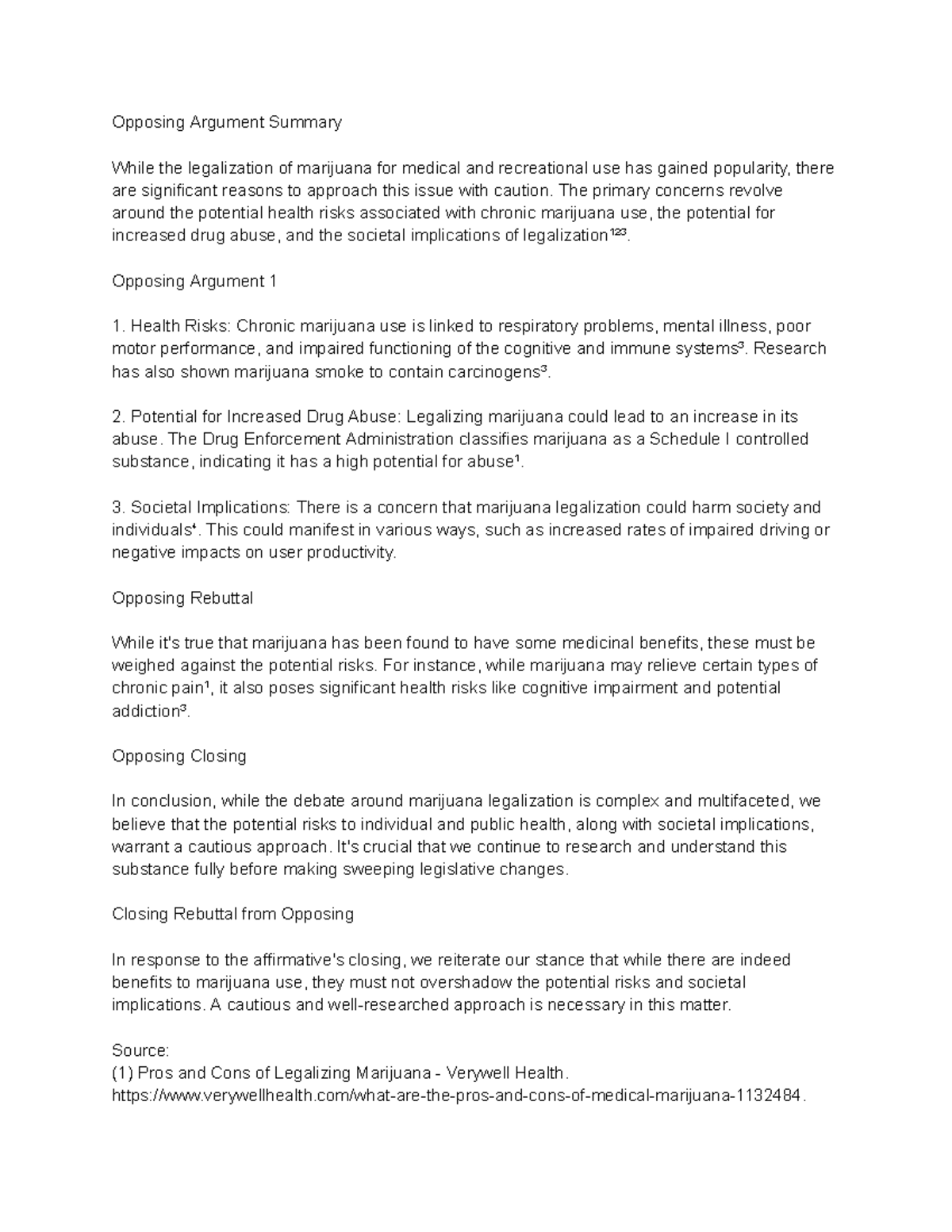 1 210412 i012 10kd1 - Opposing Argument Summary While the legalization ...