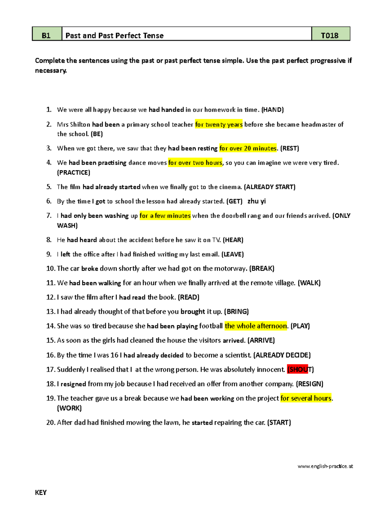 T 018 past past perfect - english - B1 Past and Past Perfect Tense T ...