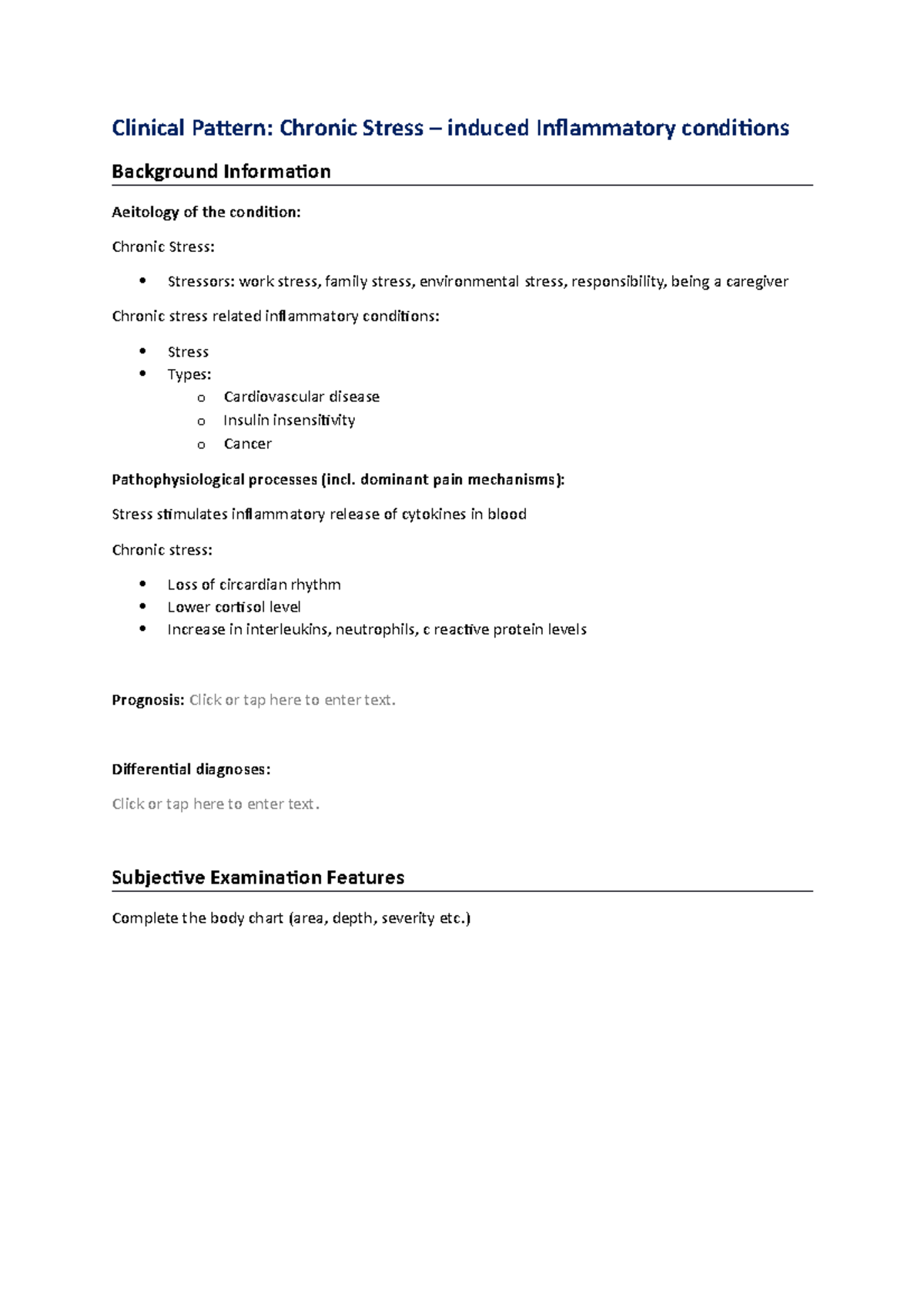 Clinical Pattern Template - Stress - Clinical Pattern: Chronic Stress ...