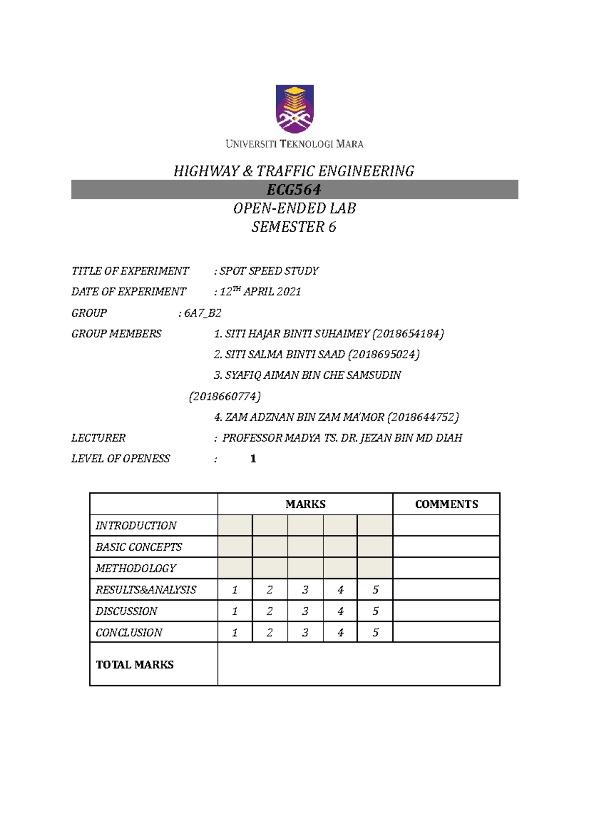 G2-LAB L1-SPOT Speed Study - HIGHWAY & TRAFFIC ENGINEERING ECG OPEN ...