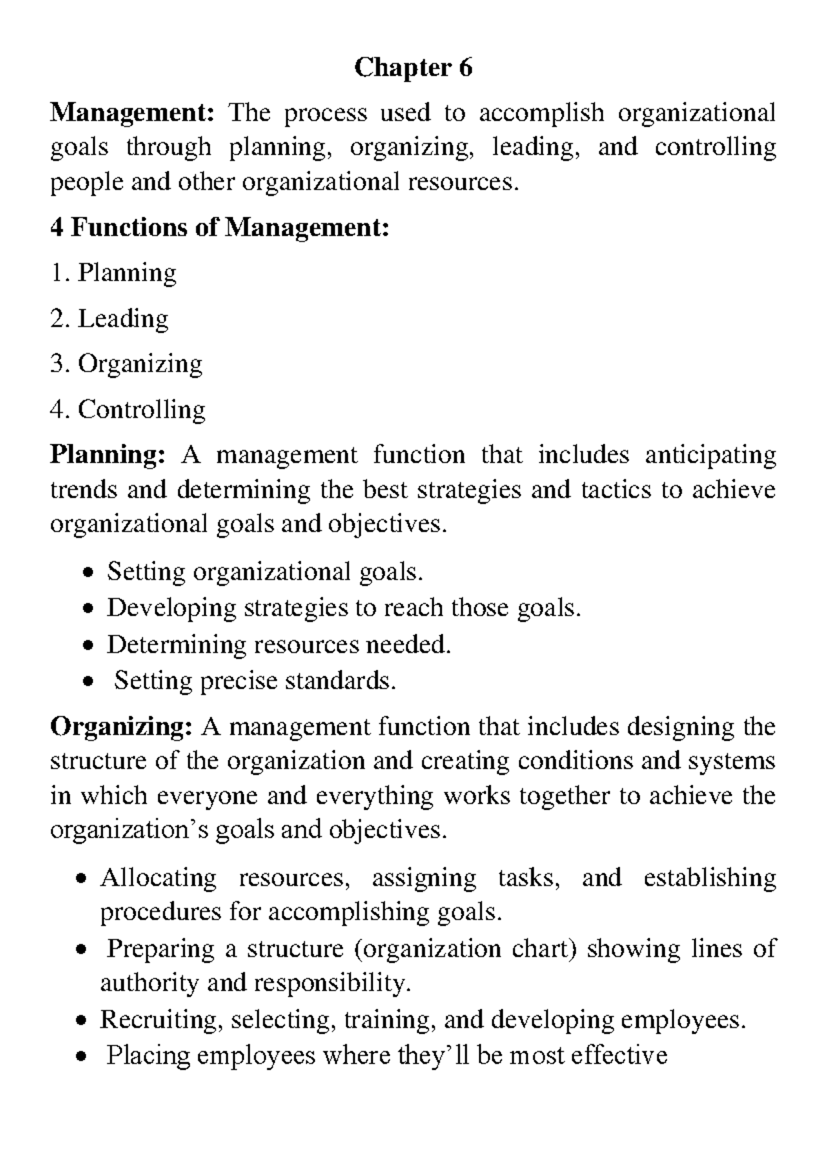 Bus Ch6 Management And Leadership - Chapter 6 Management: The process ...