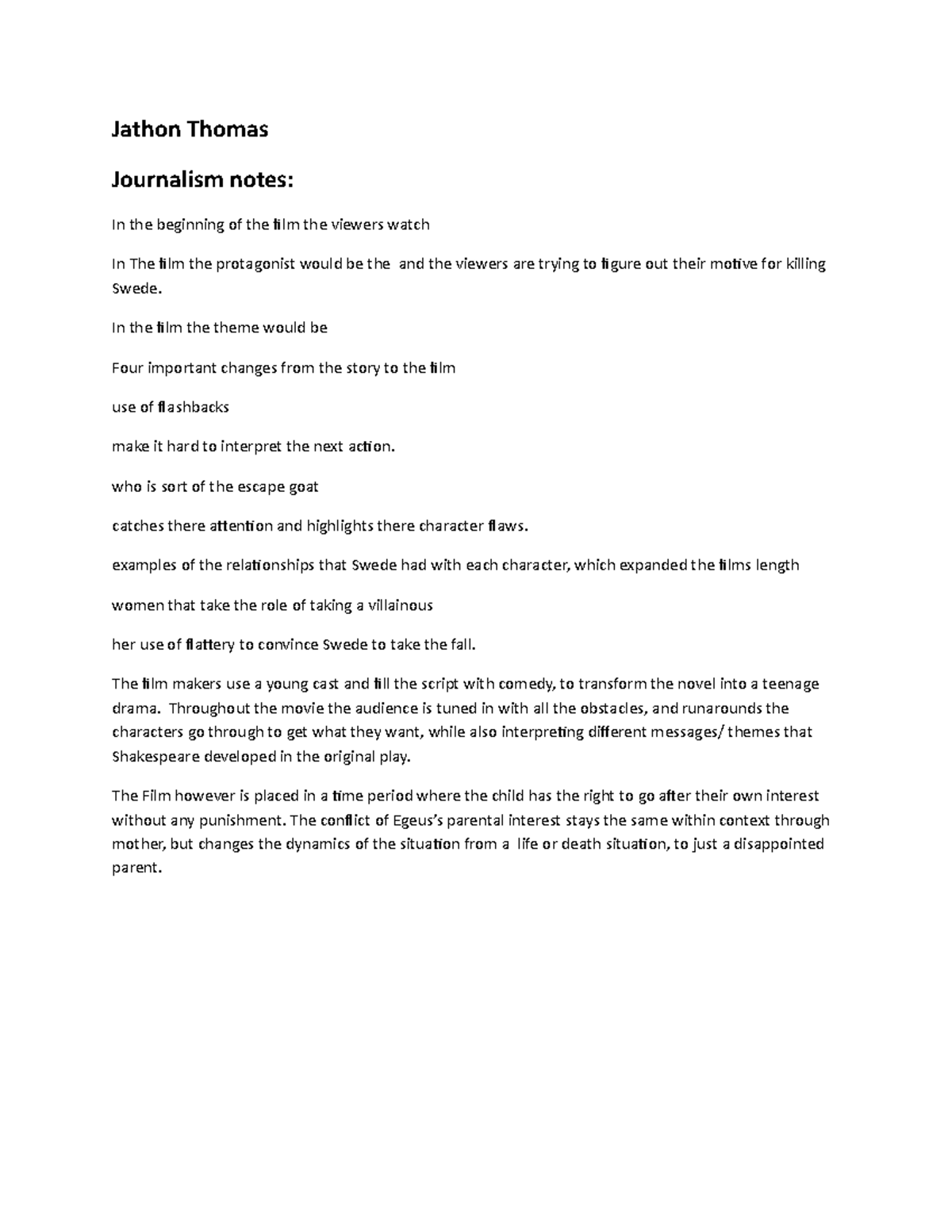 Journalism films - Lecture notes 1,2,3 - Jathon Thomas Journalism notes ...