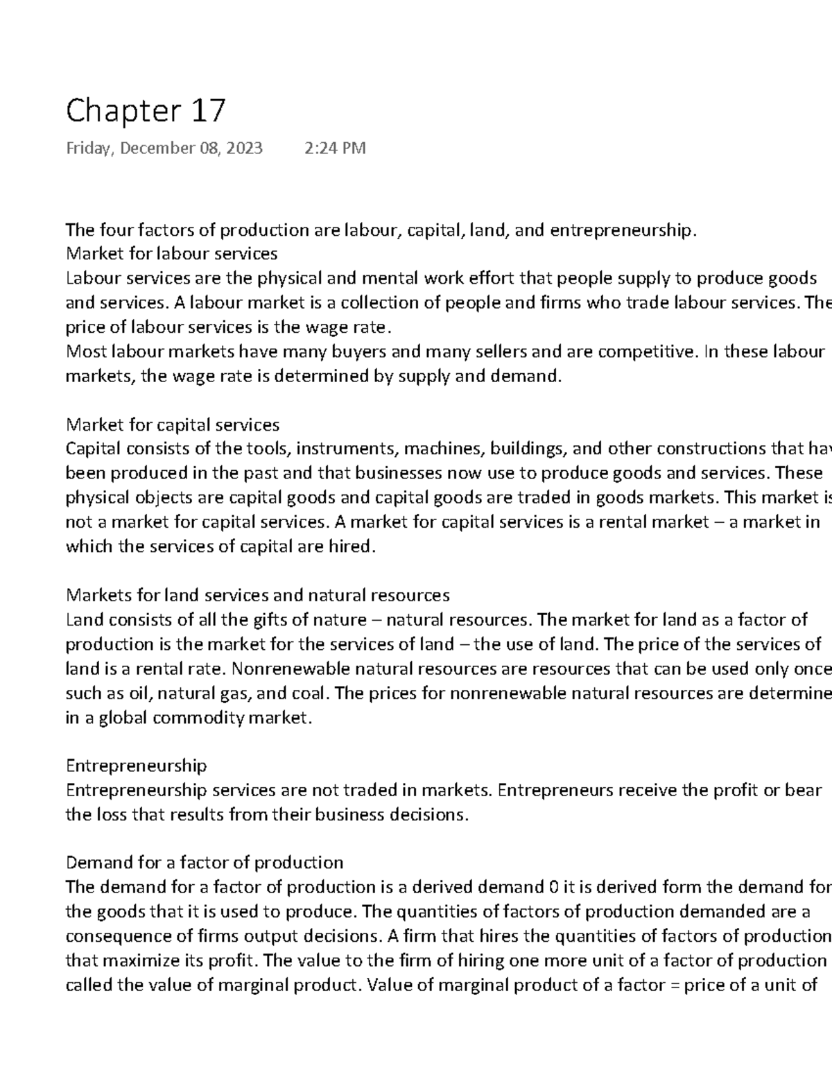 Chapter 17 - The four factors of production are labour, capital, land ...