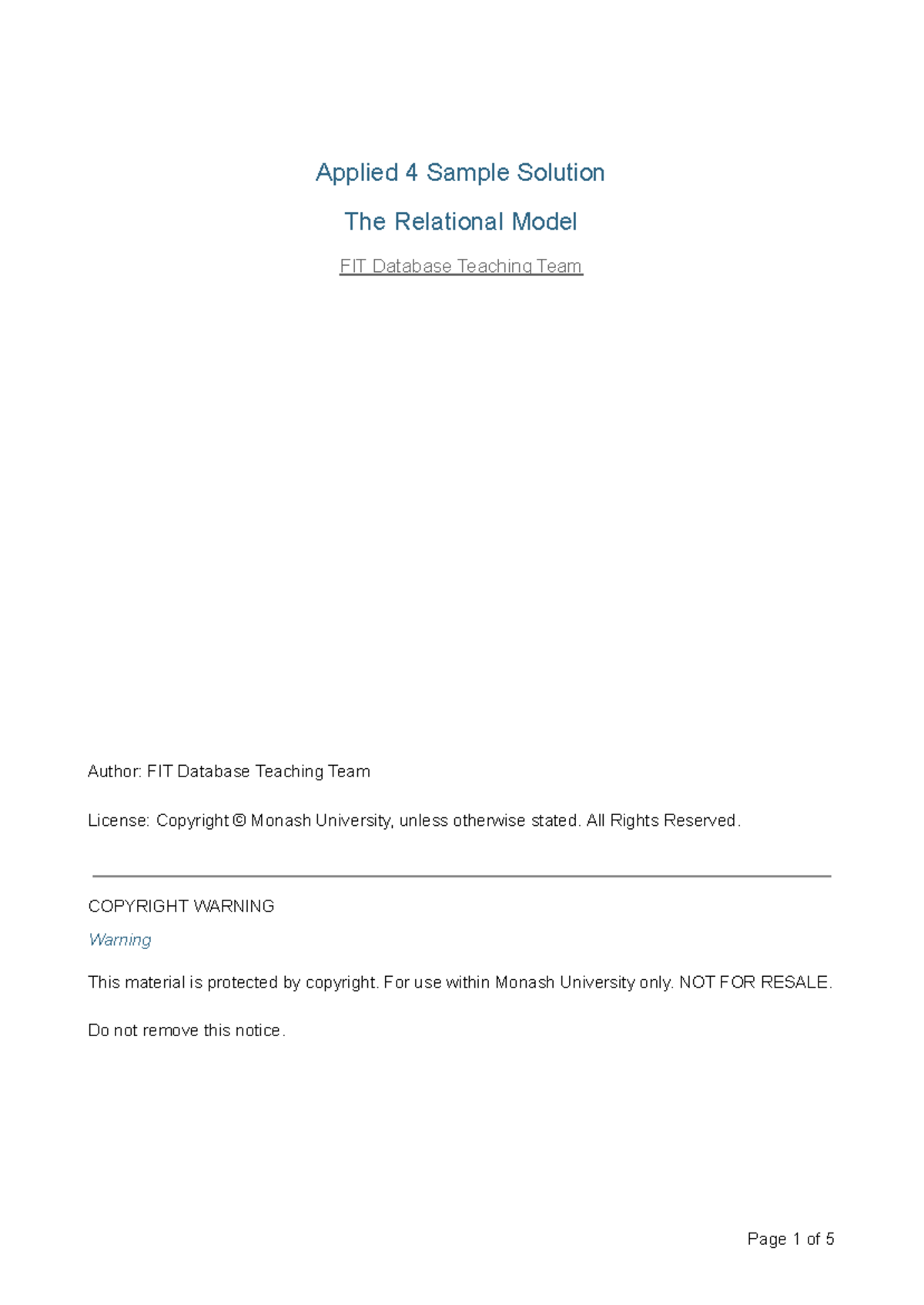 Applied 4-Sample-Solution - Applied 4 Sample Solution The Relational Model FIT Database Teaching ...
