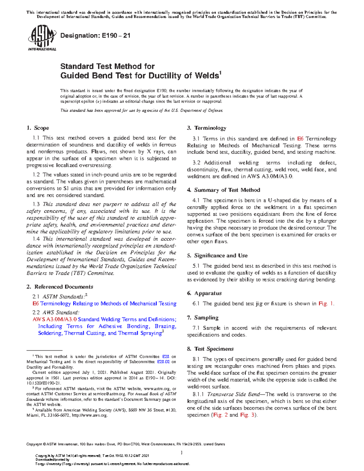 ASTM E190-2021 standard - Designation: E190 − 21 Standard Test Method ...