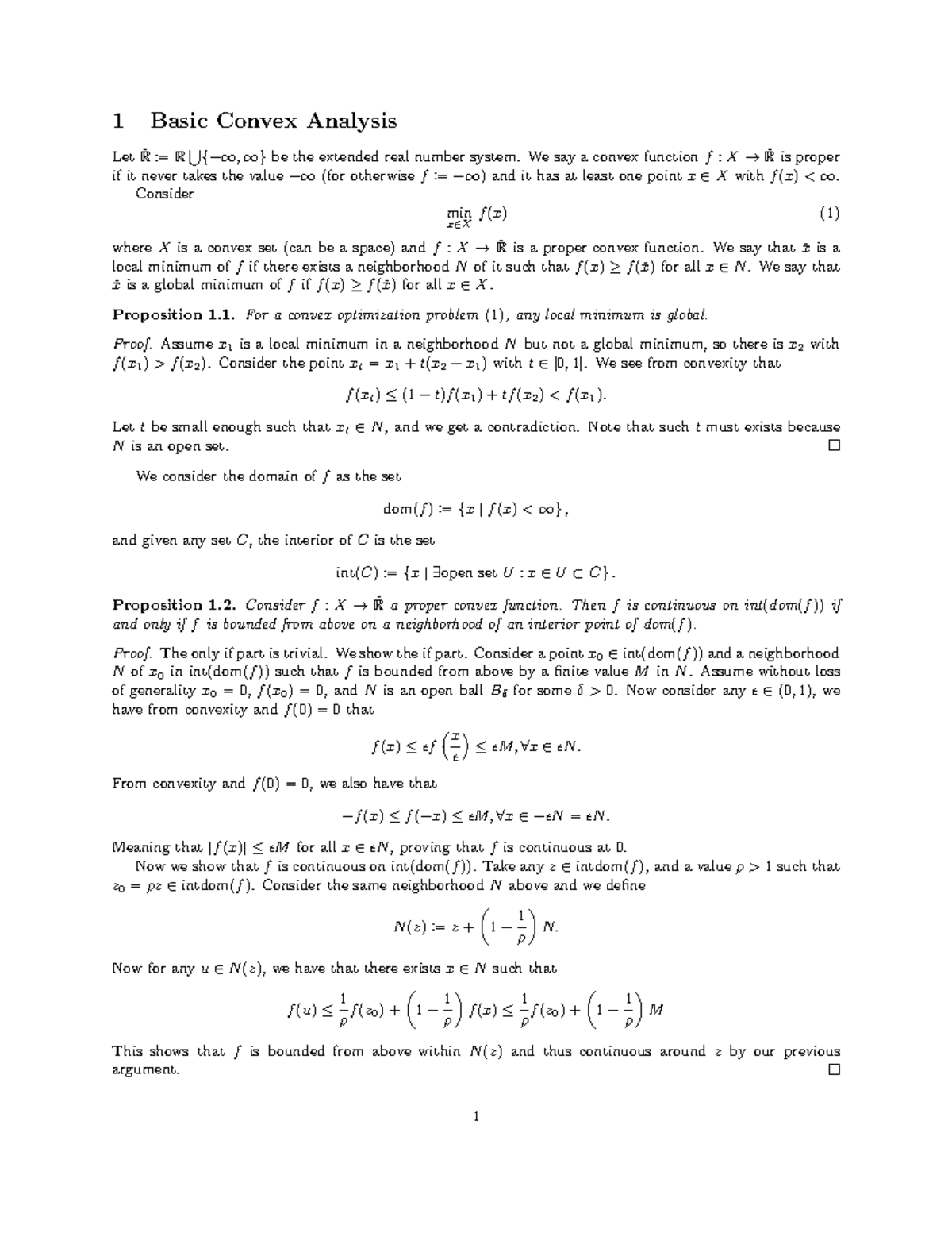 Lecture Note in Auditing om SQL Server for student's reference - 1 Basic Convex Analysis LetR ̄ ...