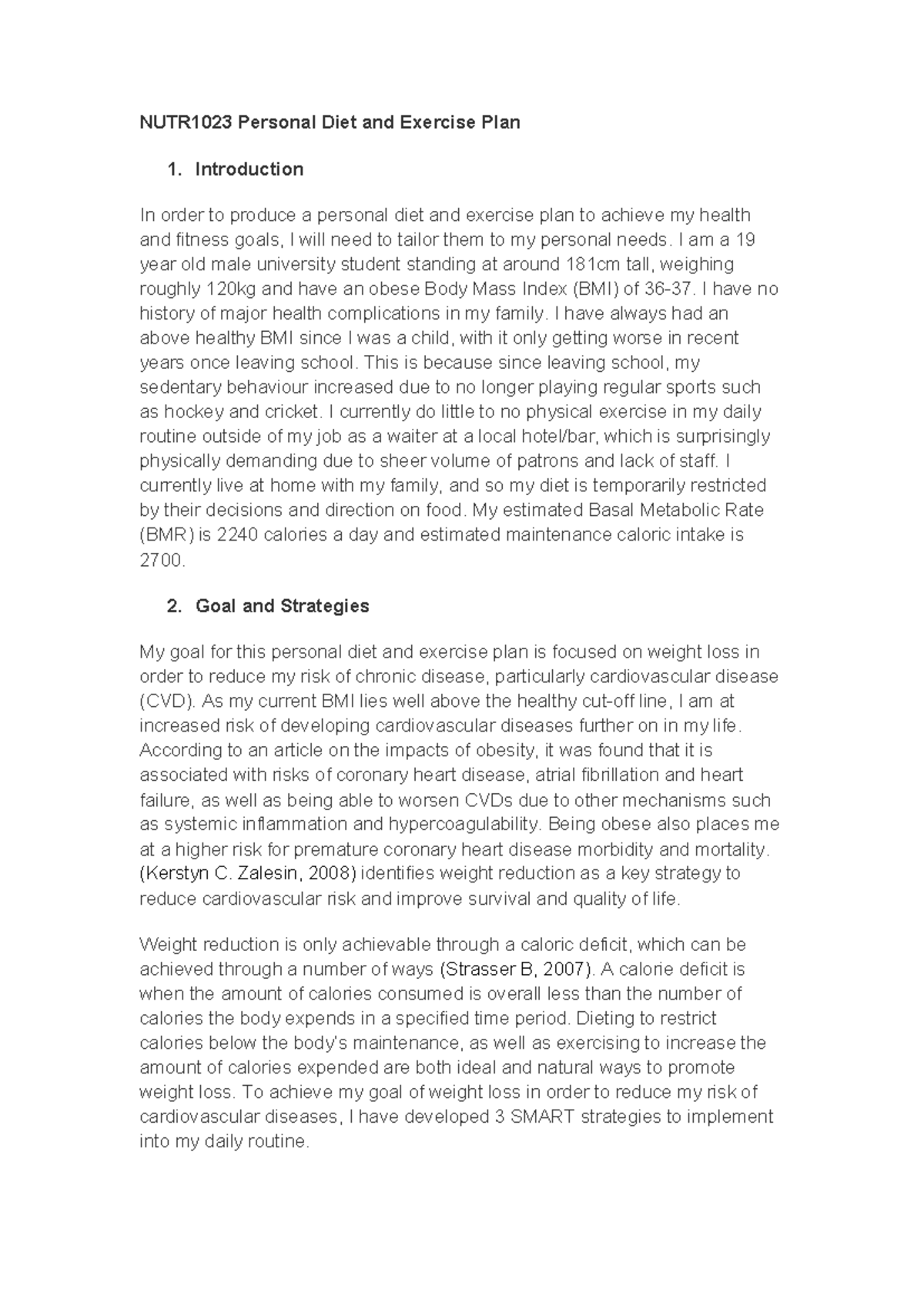 Diet Plan assignment - NUTR1023 Personal Diet and Exercise Plan 1 ...