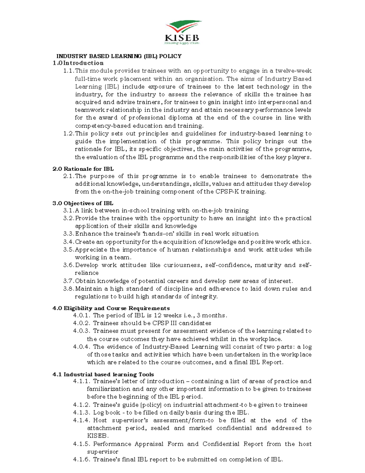 IBL Log Book - Policy - INDUSTRY BASED LEARNING (IBL) POLICY 1 ...