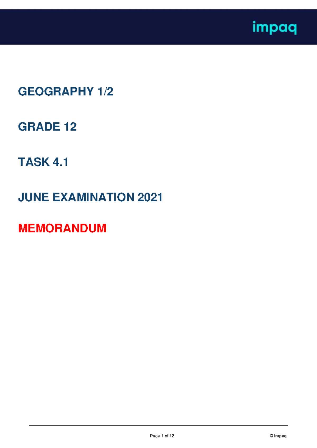 2021-GEO-Grade 12-June Examination memorandum - Paper 1 - MEMORANDUM ...