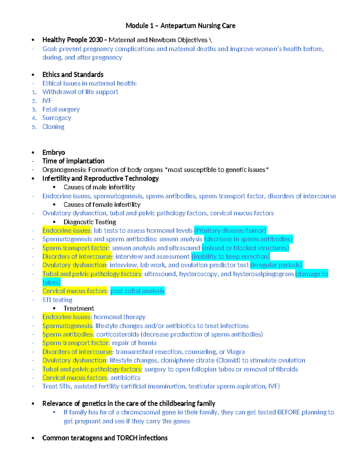 Exam 1 Study Guide OB - Module 1 – Antepartum Nursing Care Healthy ...