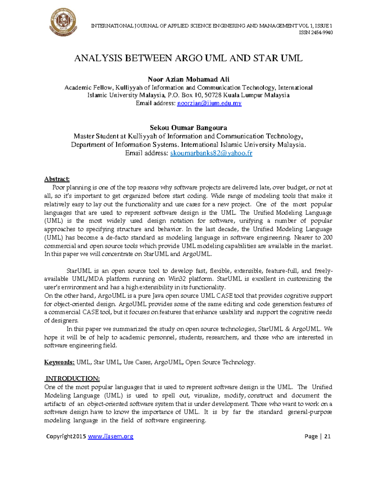 Analysis Between ARGO UML AND STAR UML - ISSN 2454- ANALYSIS BETWEEN ARGO UML AND STAR UML Noor ...